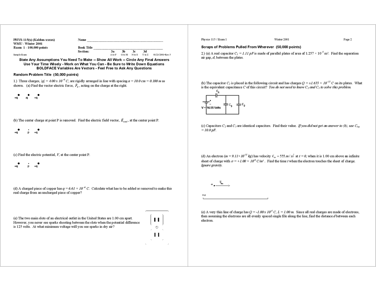 Exam 1 With 2 Questions General Physics Phys 1150 Docsity