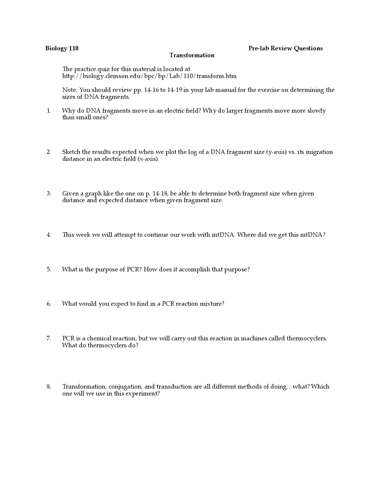 Prelab Review Questions Principle Biology I Biol 110 Docsity