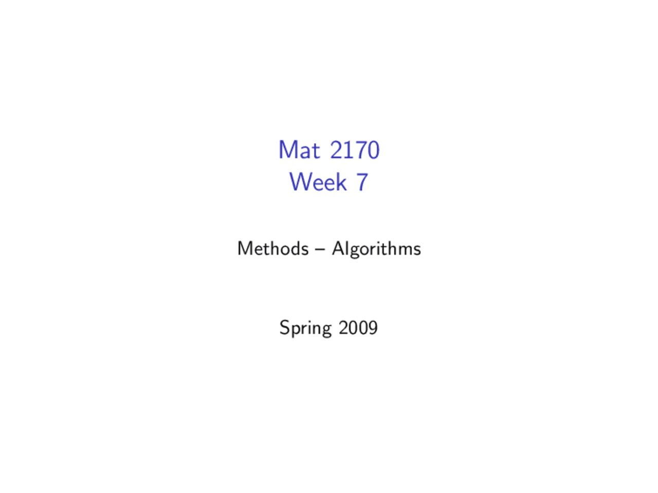 Methods And Algorithms Assignment 7 Computer Science I Mat 2170