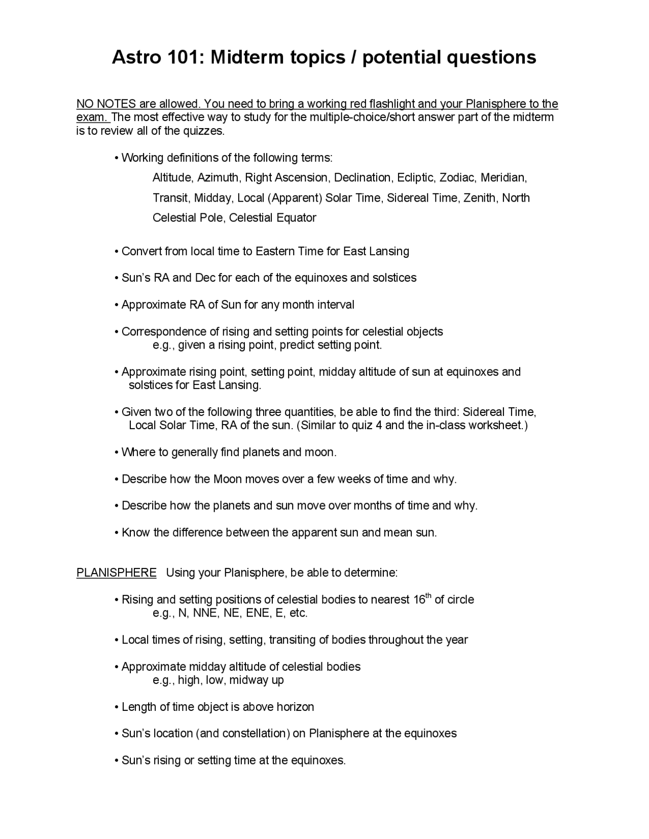 Potential Questions Of Midterm Topics The Celestial Clockworks Ast