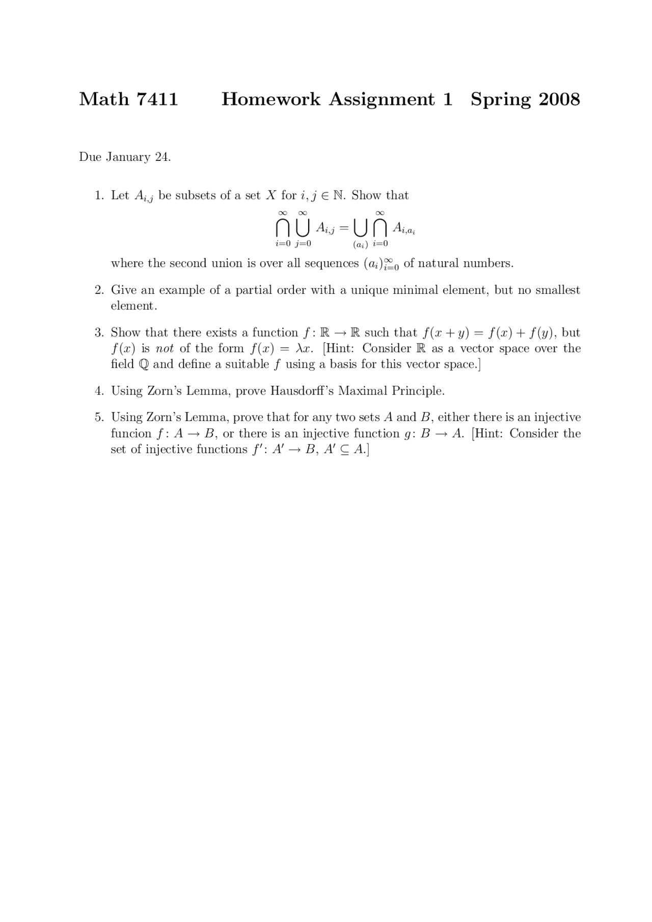 5 Problems On Point Set Topology Assignment 1 Math 7411 Docsity