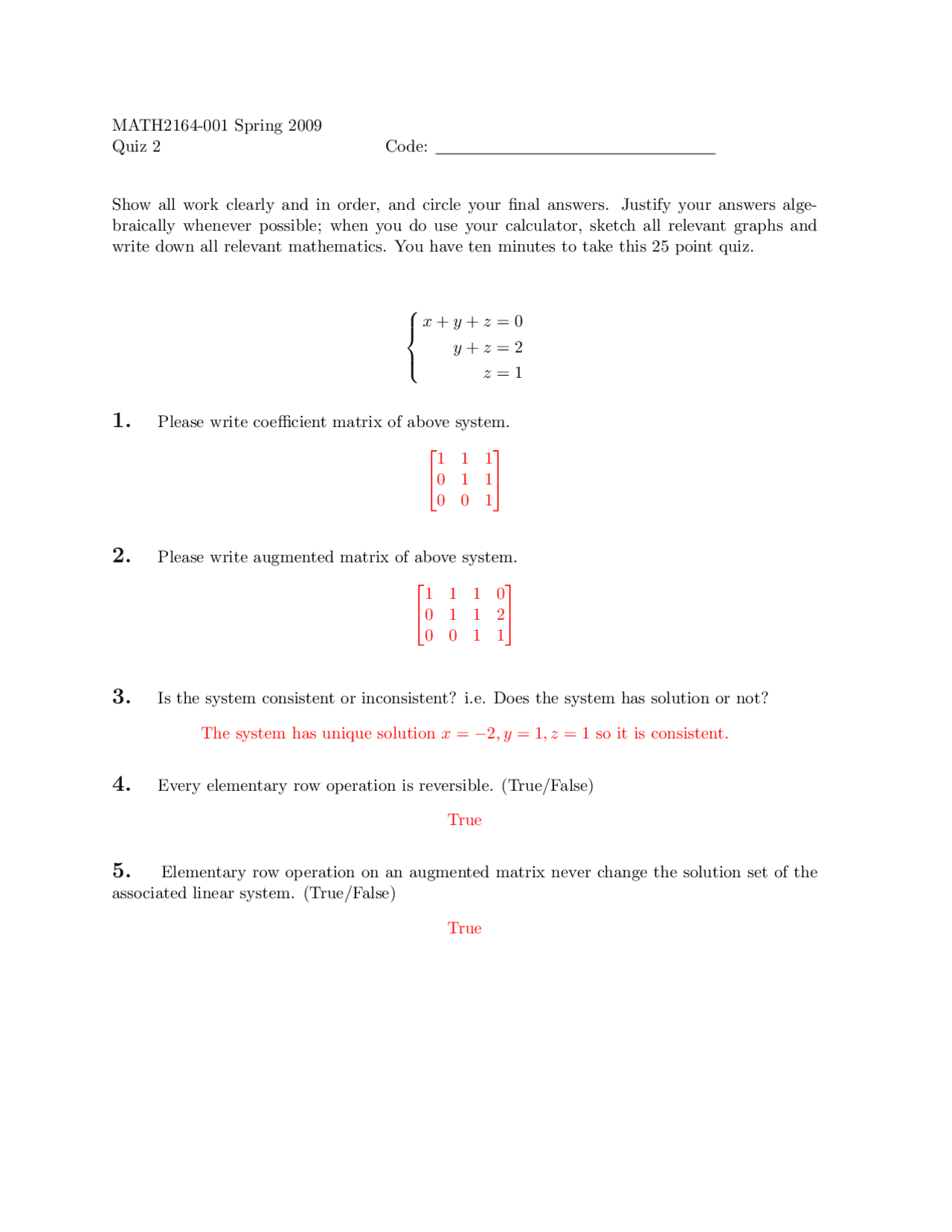 5 Questions On Matrices And Linear Algebra With Solution Quiz 2