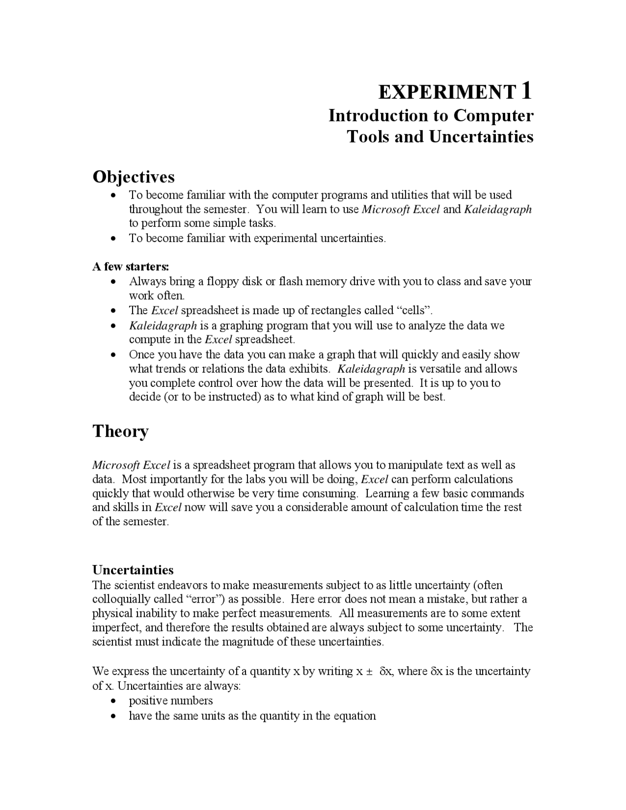 Lab 1 for Introduction to Computer Tools and Uncertainties | PHY 251 ...