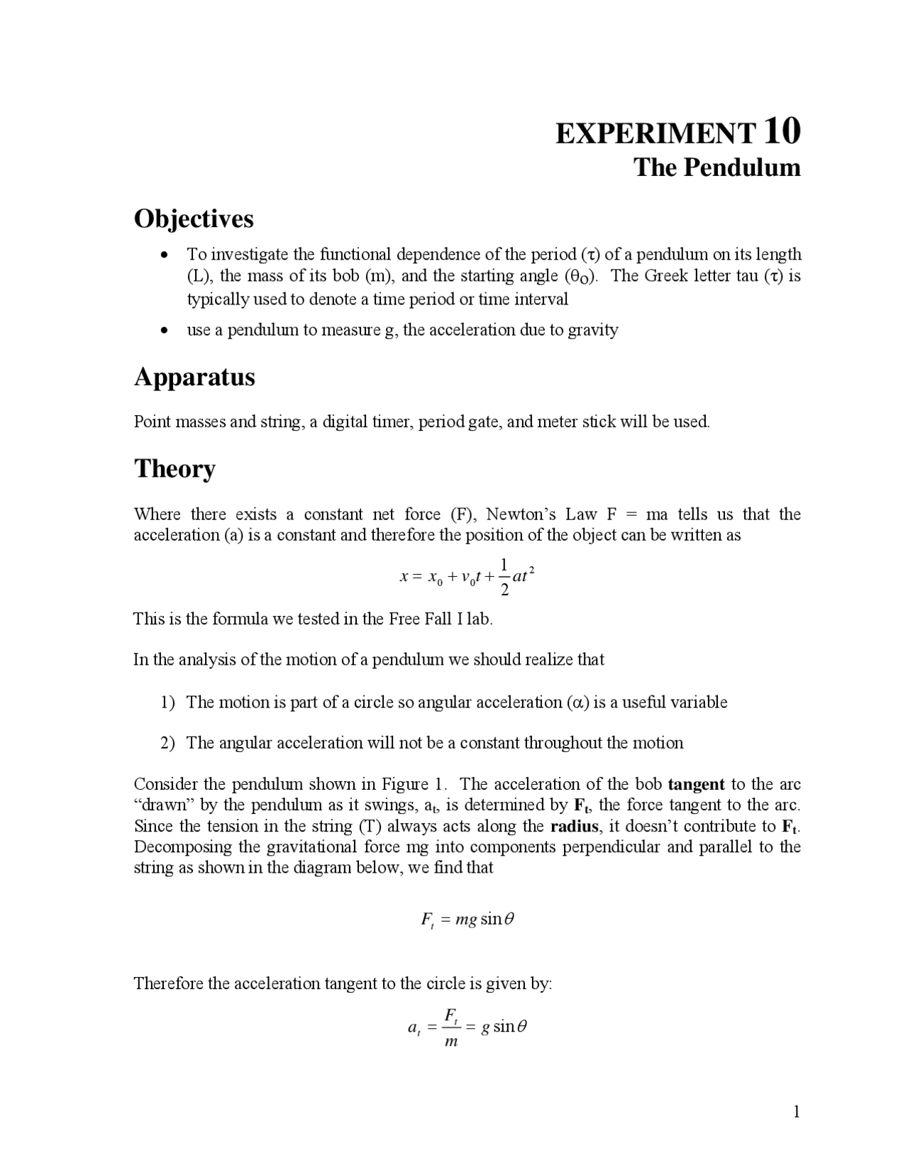 The Pendulum Experiment 10 Introduction To Physics Lab I Phy 251