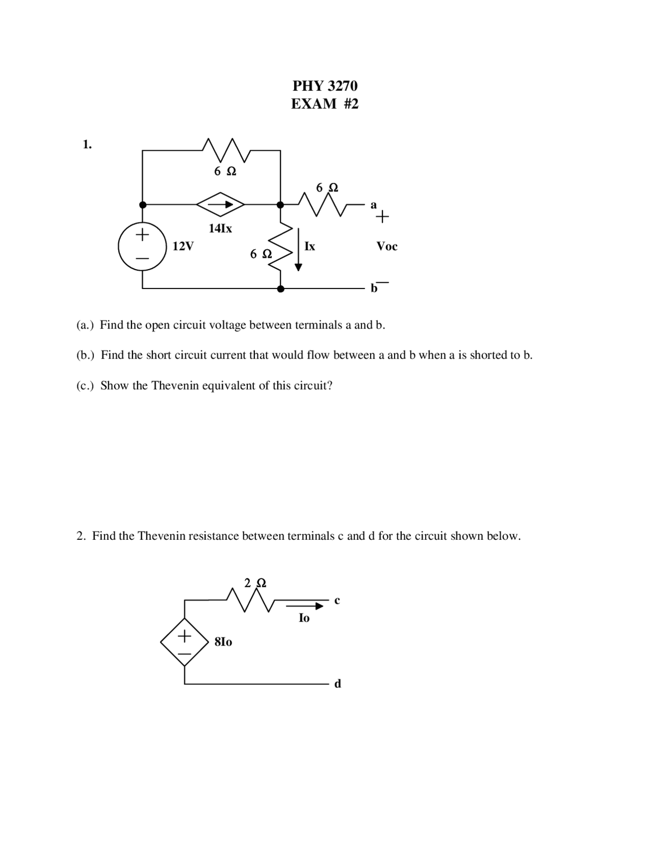 Practice Exam 2 Introduction To Circuit Analysis Phy 3270 Docsity