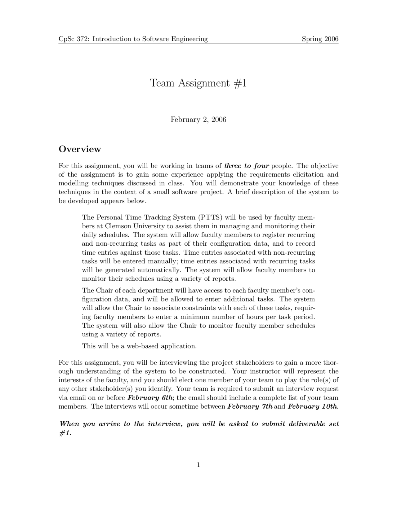 4 Deliverable Sets Of Software Engineering Assignment 1 Cp Sc 372 Docsity