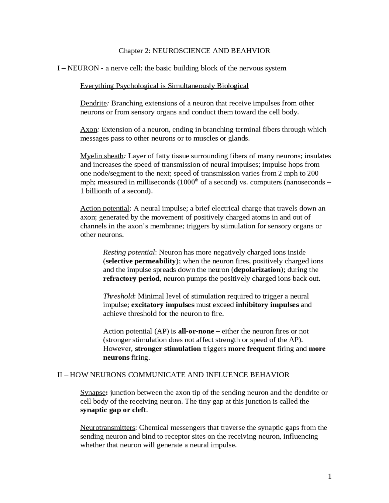 Neuroscience And Behavior Neuroscience And Behavior Psy 101 Docsity