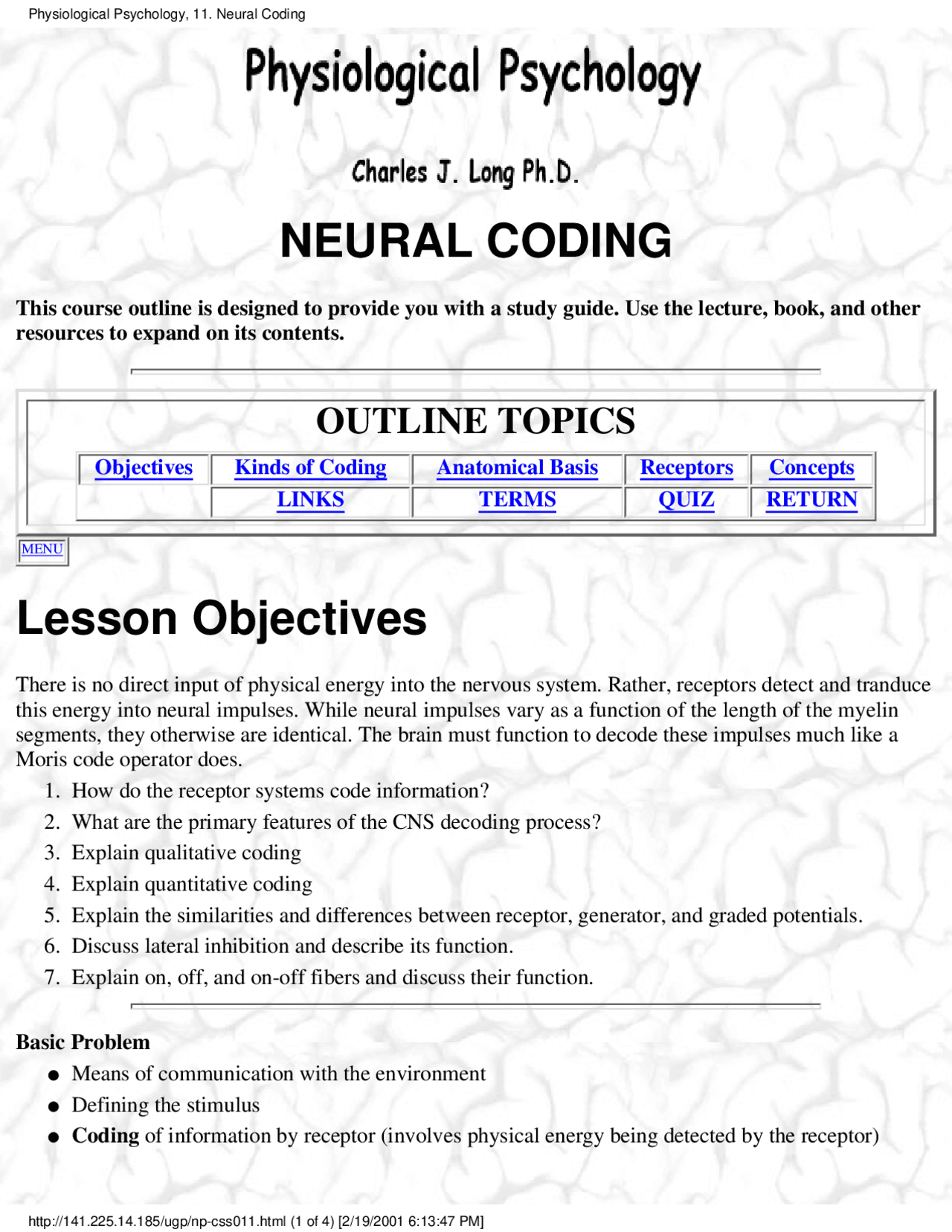 Neural Coding - Course Outline - Physiological Psychology | PSYC 3306 ...