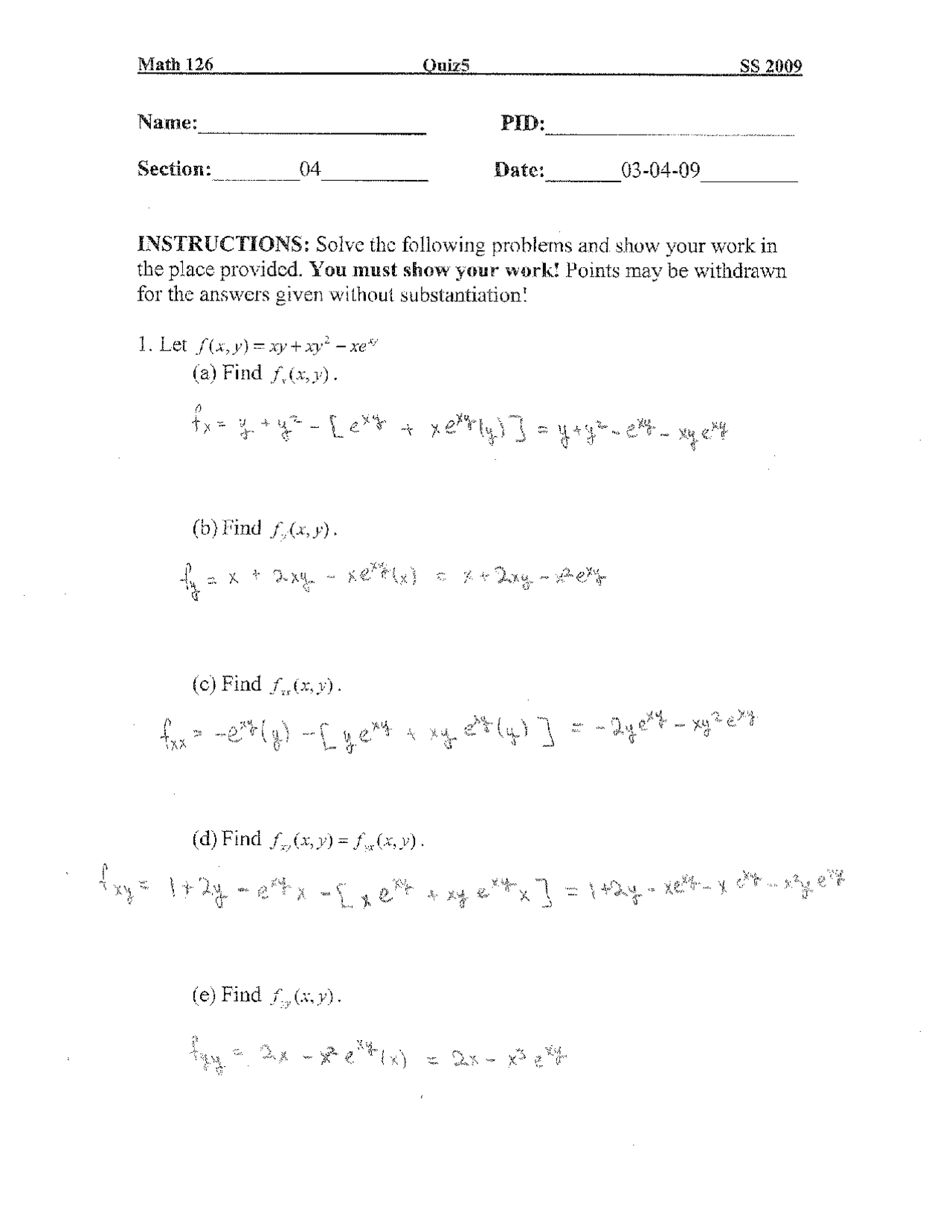 Solved Quiz - Survey of Calculus II | MTH 126 | Quizzes Calculus | Docsity