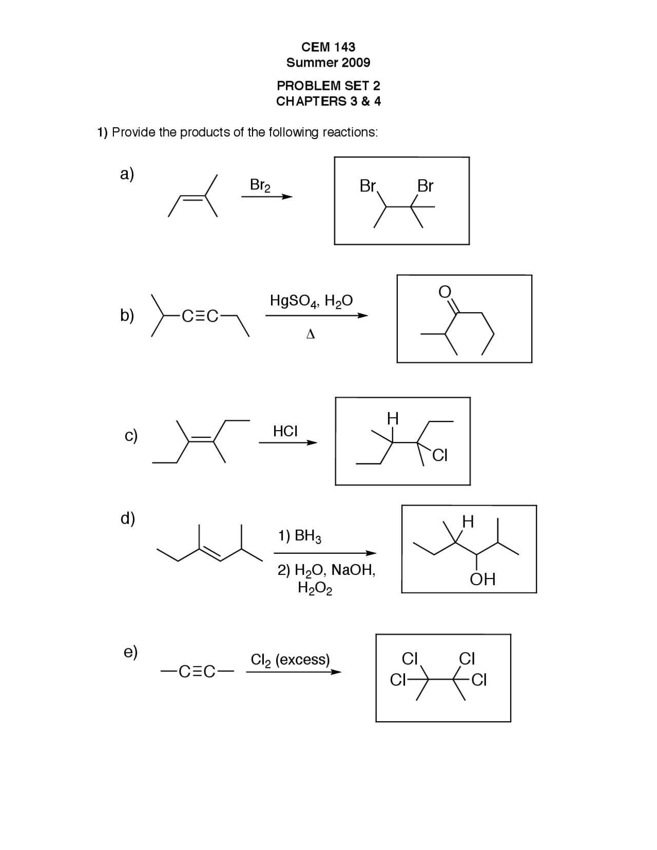 Problem Set 2 Survey Of Organic Chemistry Cem 143 Docsity