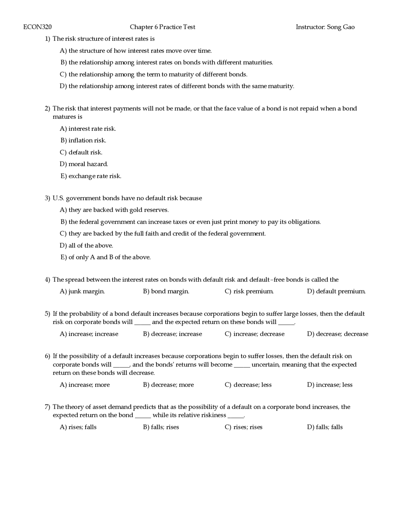Practice Test With Solution For Money And Banking Econ 3200 Exams