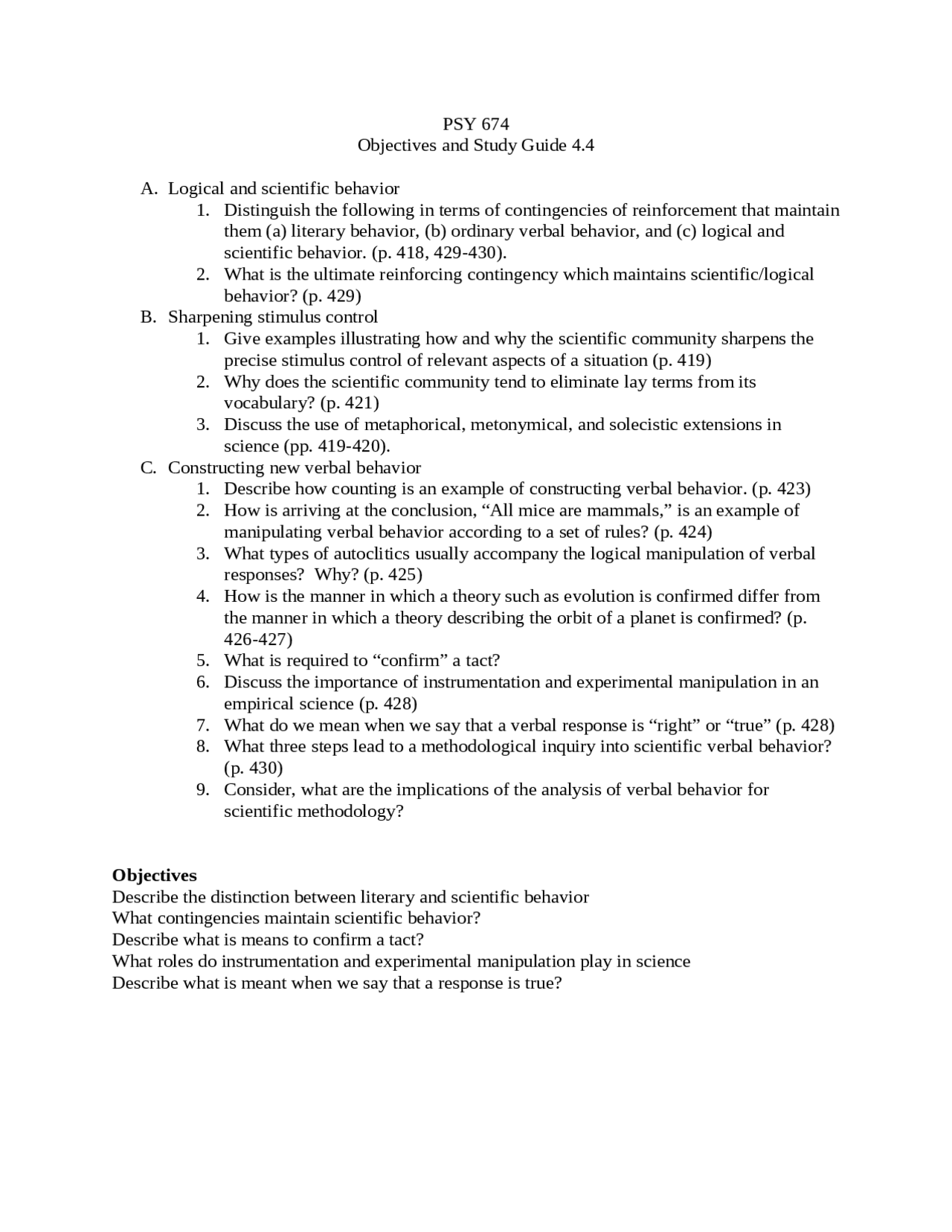 Logical And Scientific Behavior Verbal Behavior Psy 6740 Docsity