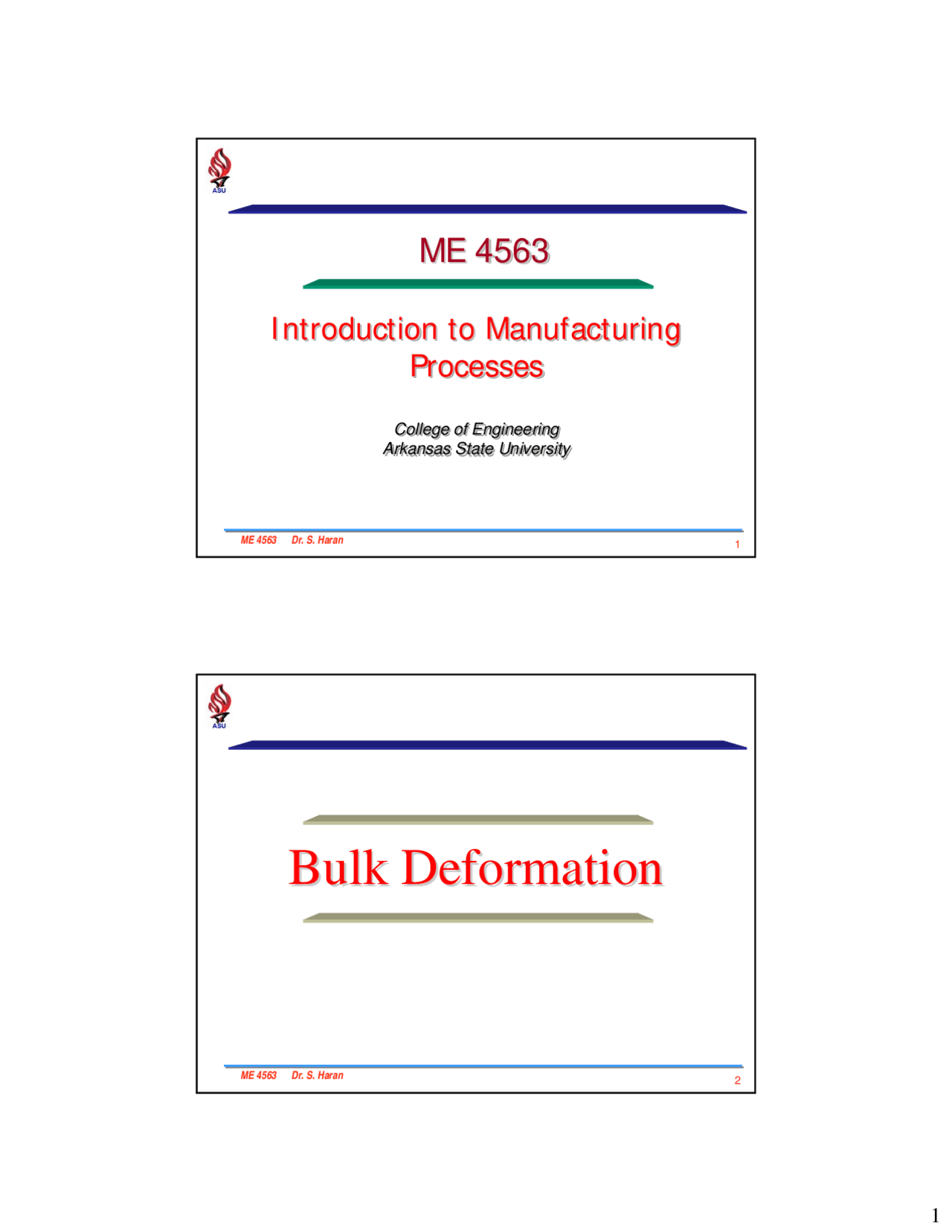 Introduction To Manufacturing Processes Bulk Deformation Me 4563