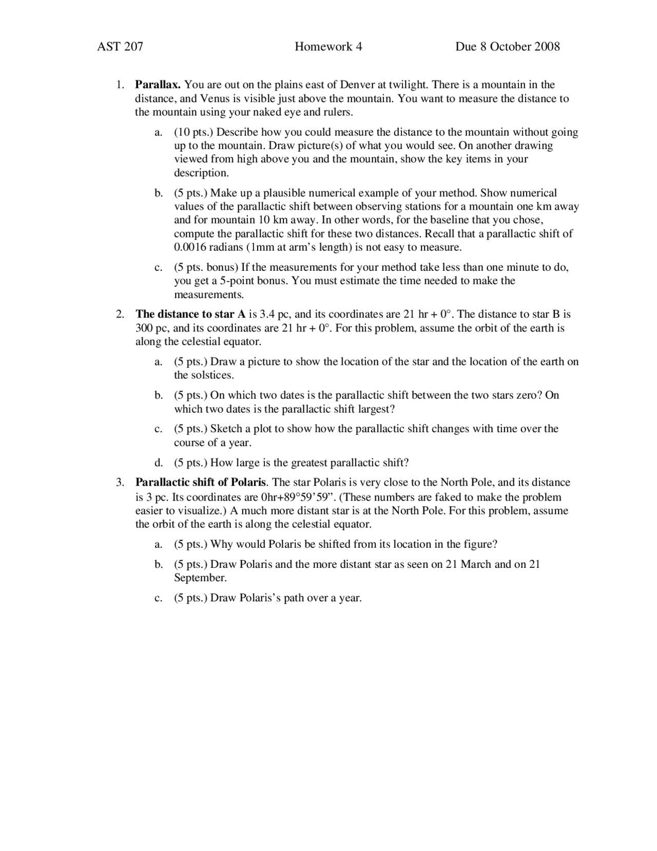 The Science Of Astronomy Homework 4 Fall 2008 Ast 207 Docsity