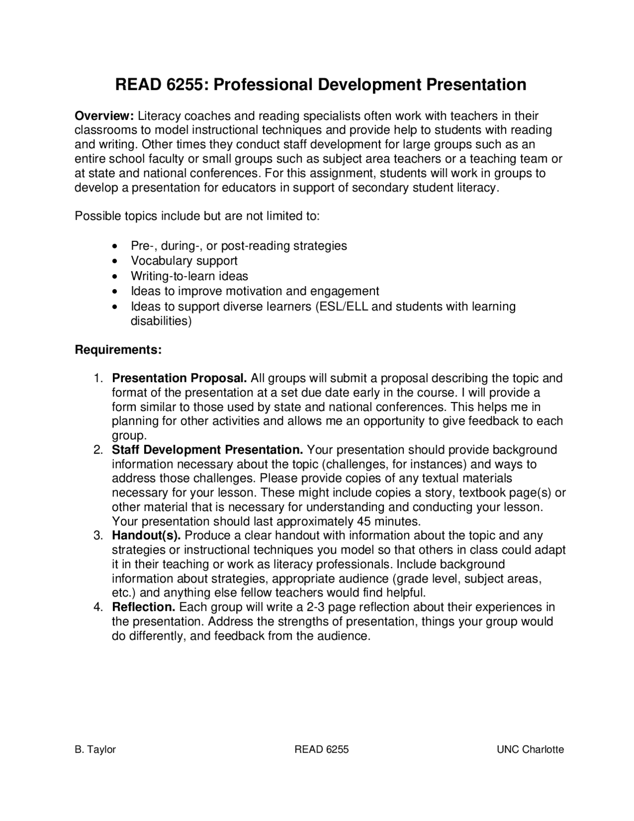 Professional Development Presentation - Project Work | READ 6255 - Docsity