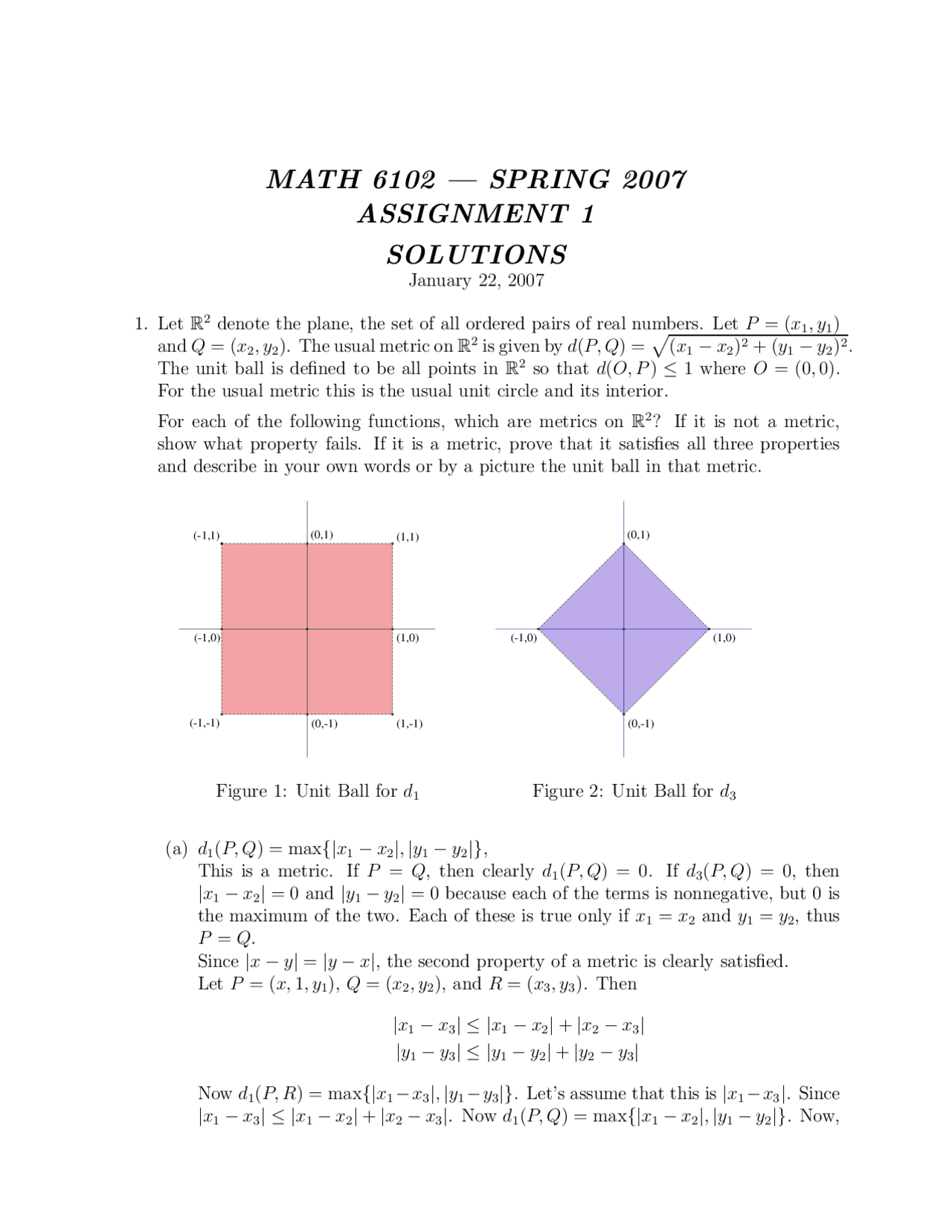 Assignment 1 Solutions Calculus From An Advanced Viewpoint Math
