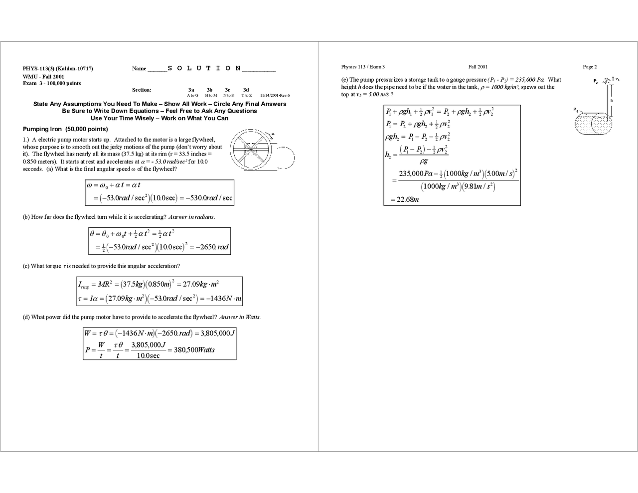 2 Questions With Solution General Physics I Exam 3 Phys 1130