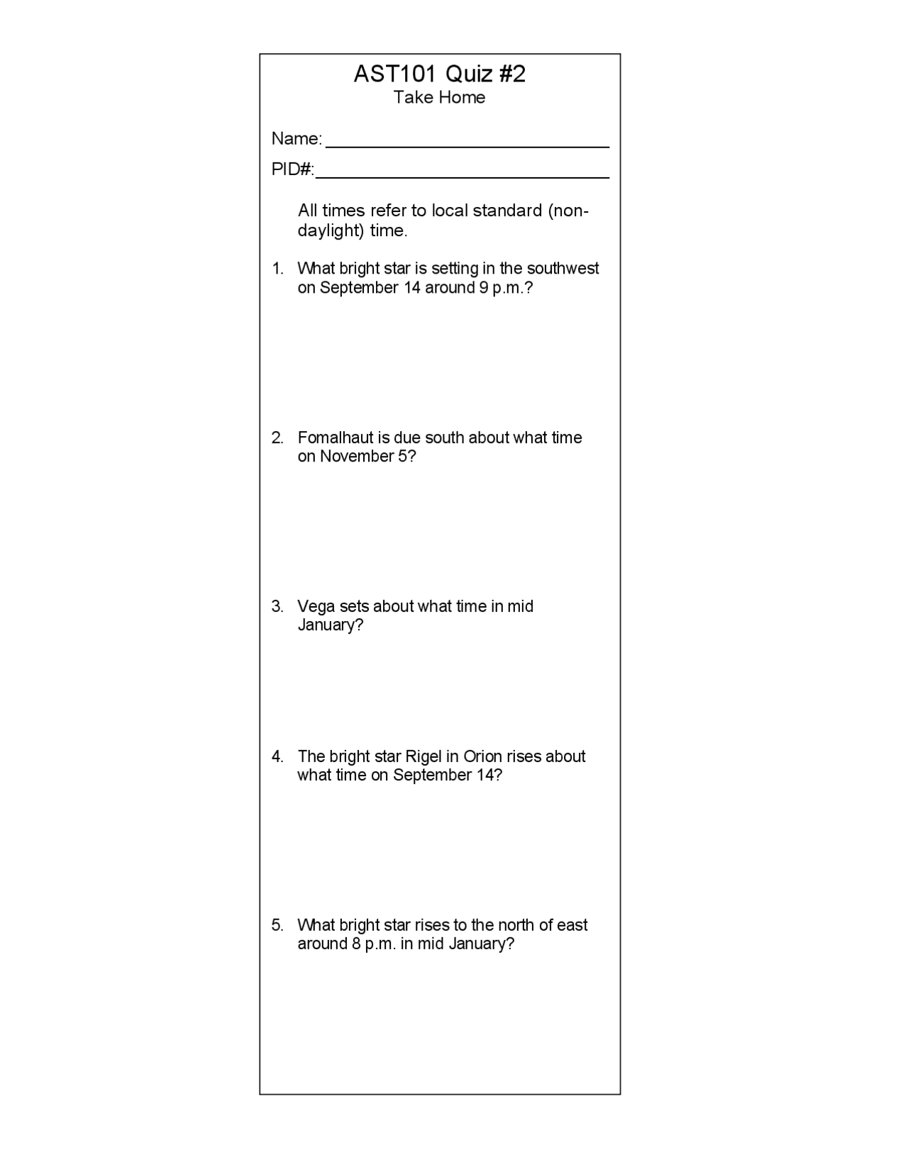 5 Questions Of The Celestial Clockworks Quiz 2 Ast 101 Docsity