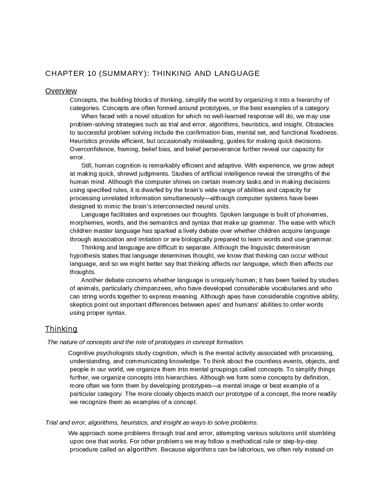 Thinking And Language Introductory Psychology Psy 101 Docsity