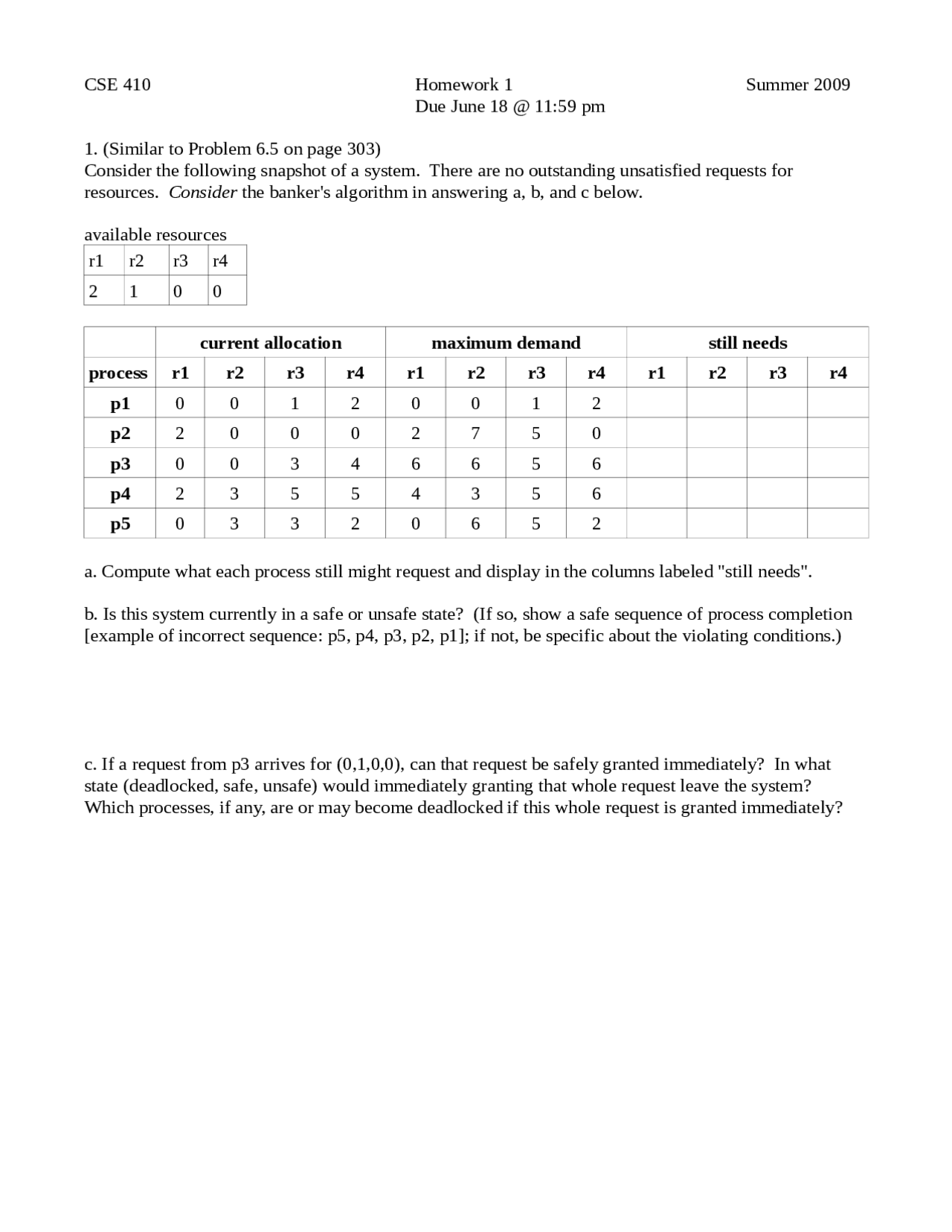 Homework 1 Questions Operating Systems Cse 410 Docsity