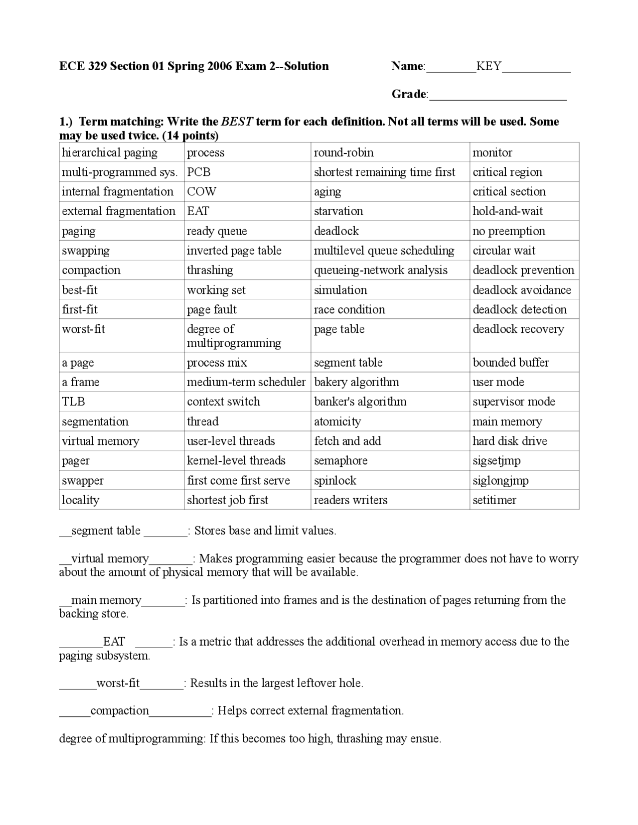Solved Exam Paper - Compound System Structure | E C E 329 - Docsity