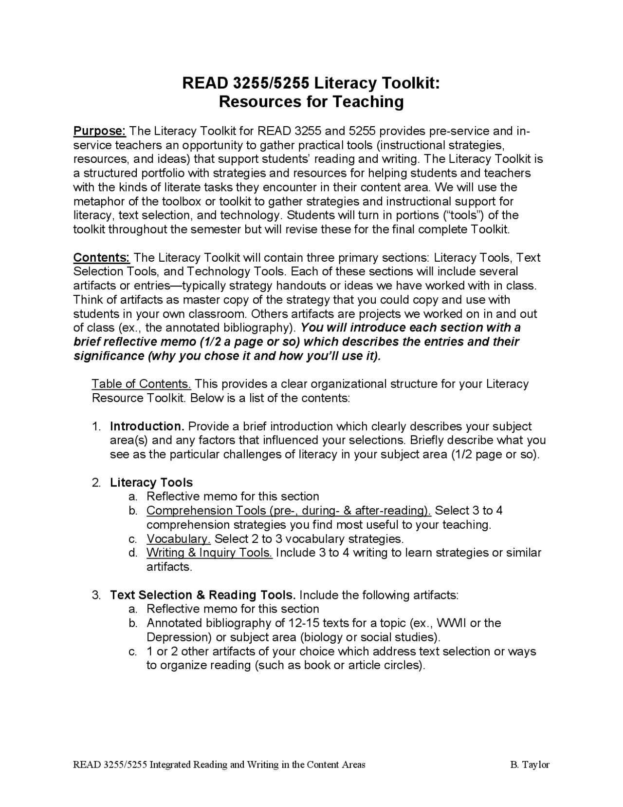 Literacy Toolkit: Resources for Teaching | READ 3255 - Docsity