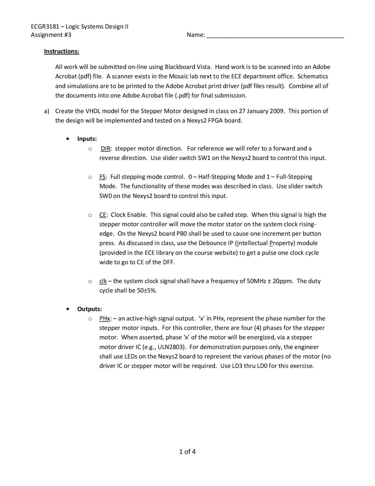 Assignment Iii For Logic System Design Ii Ecgr 3181 Docsity