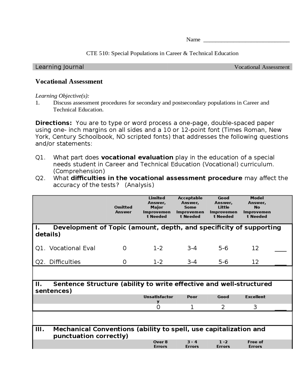 Vocational Assessment - Special Populations Career/Technical Education ...