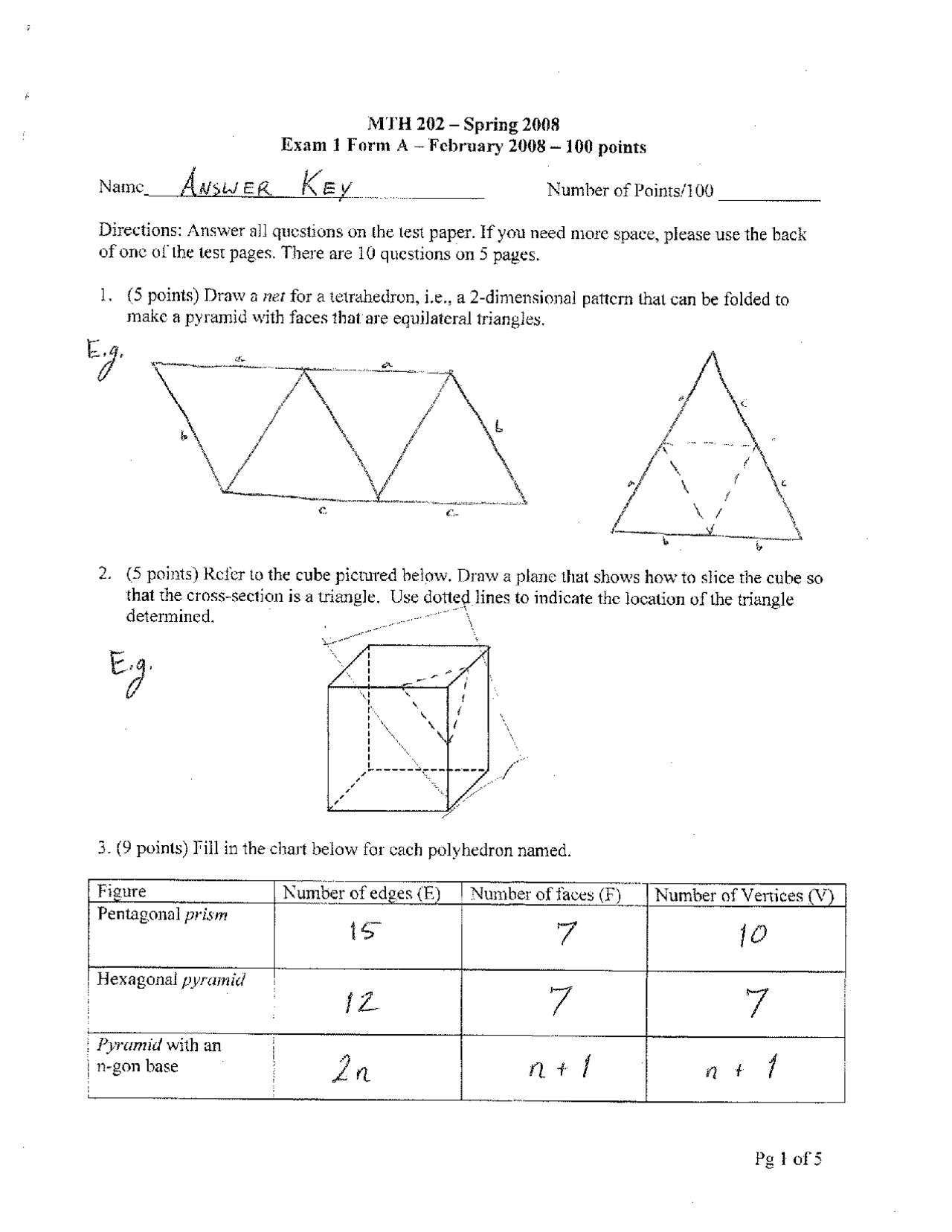 Answer Key for Exam 1 Form A - Elementary Mathematics for Teachers II ...