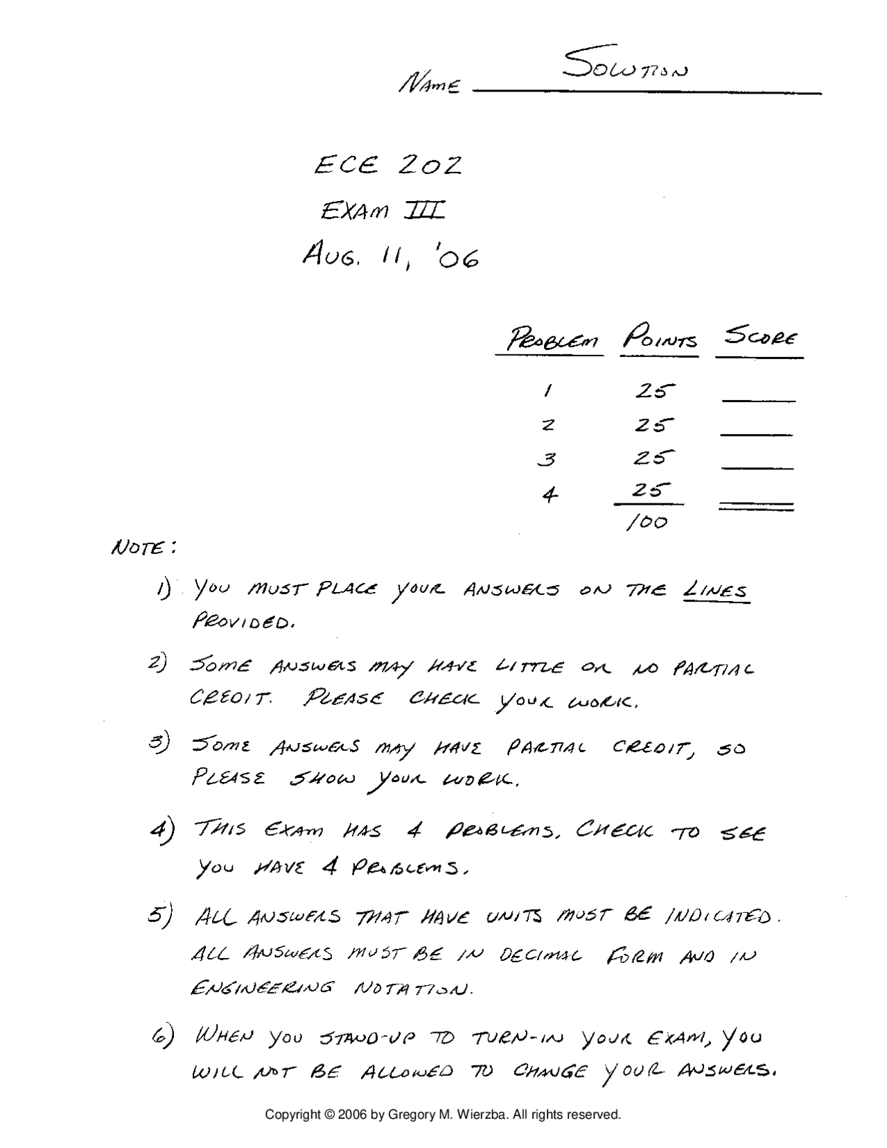 Circuits And Systems Ii Old Exam 3 With Solutions Ece 202 Docsity