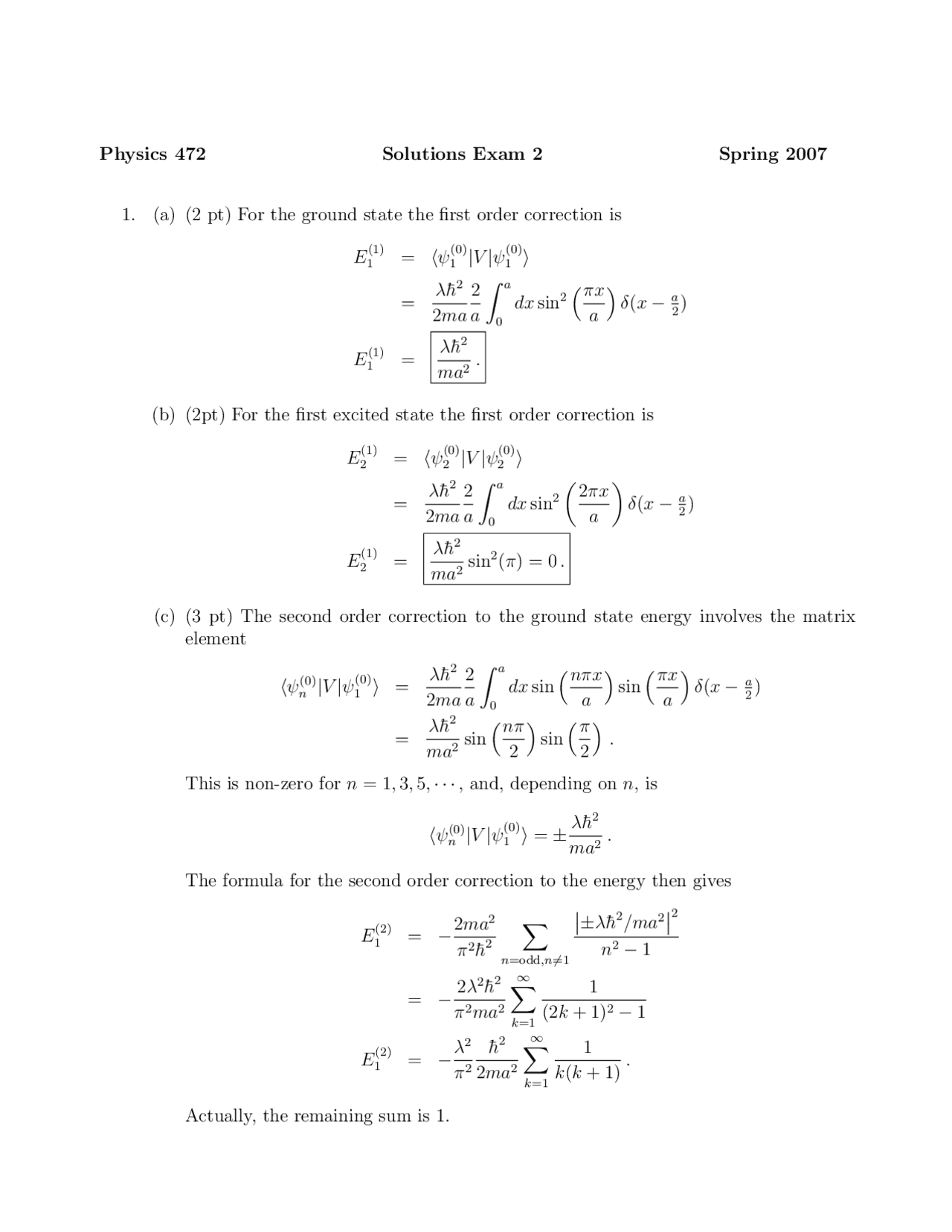 Solutions Exam 2 Quantum Physics Ii Phy 472 Docsity