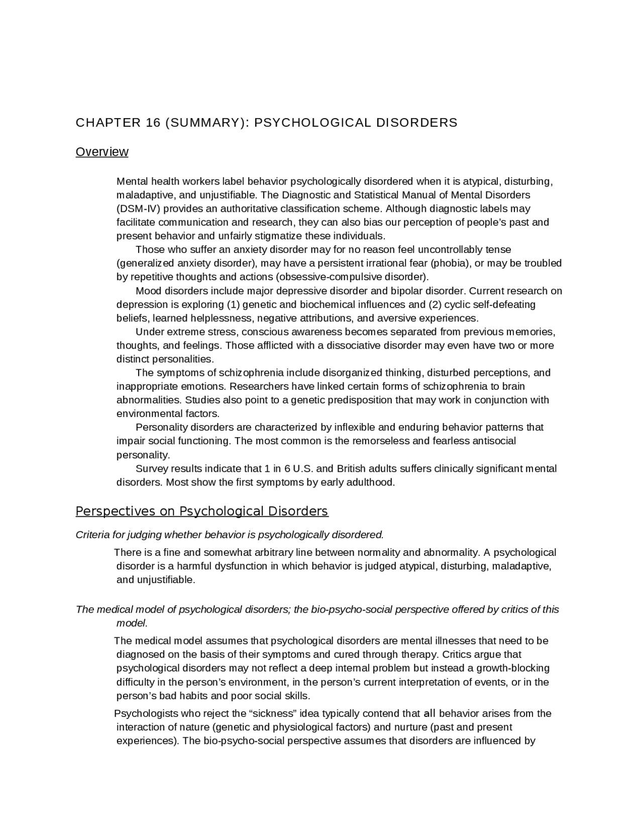 Notes on Psychological Disorders - Introductory Psychology | PSY 101 ...