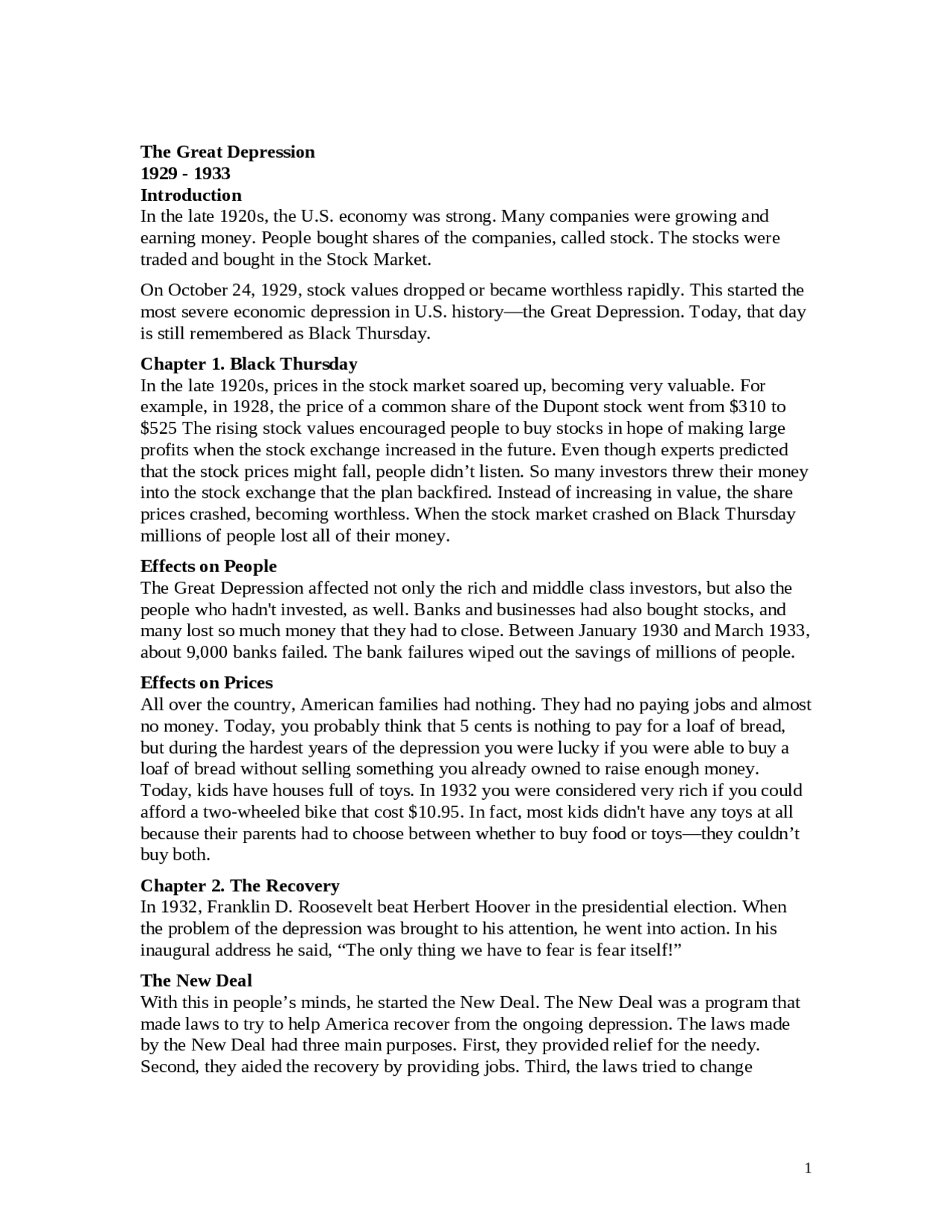 Lecture Notes on The Great Depression - Black Thursday | CIT 1503 - Docsity