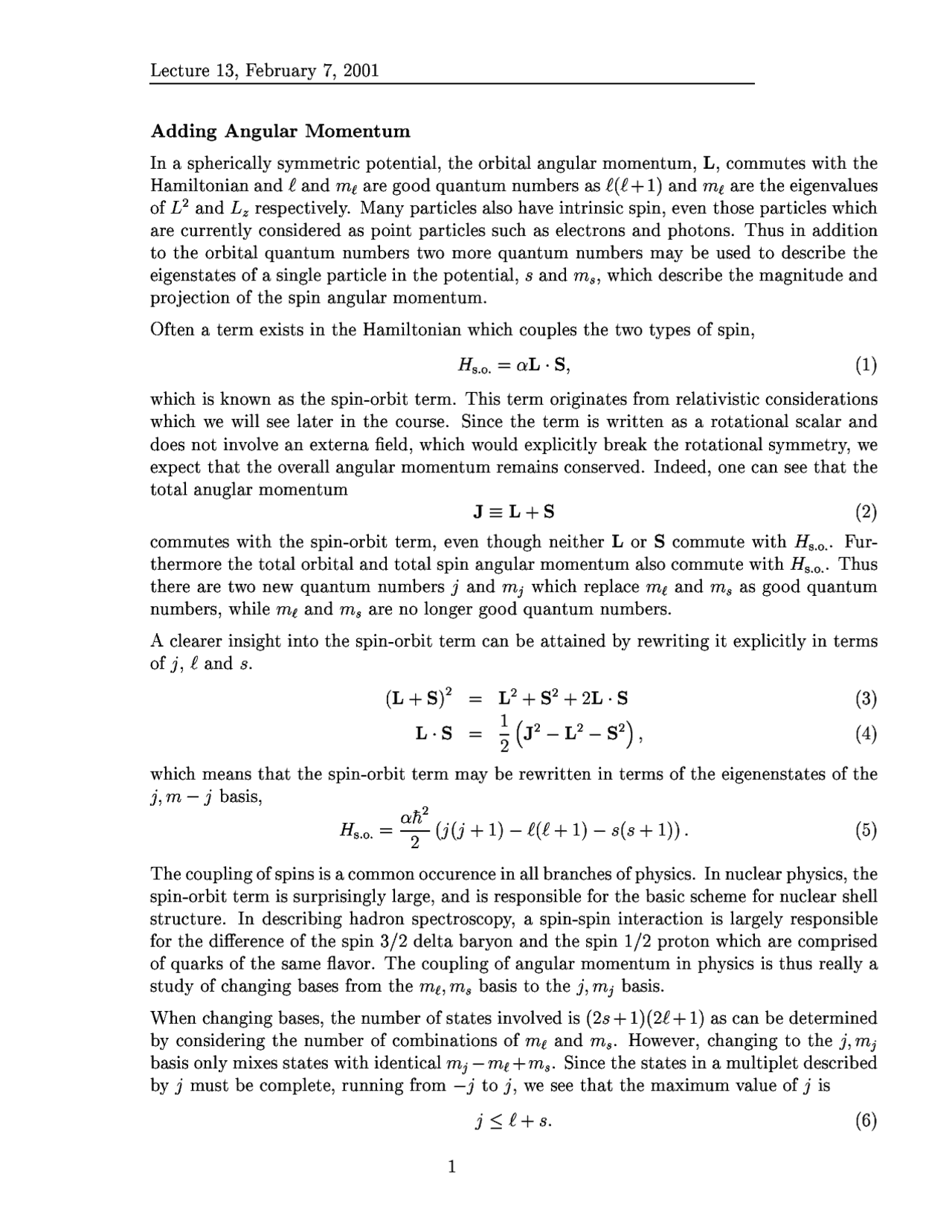 Lecture Notes On Adding Angular Momentum Phy 851 Docsity