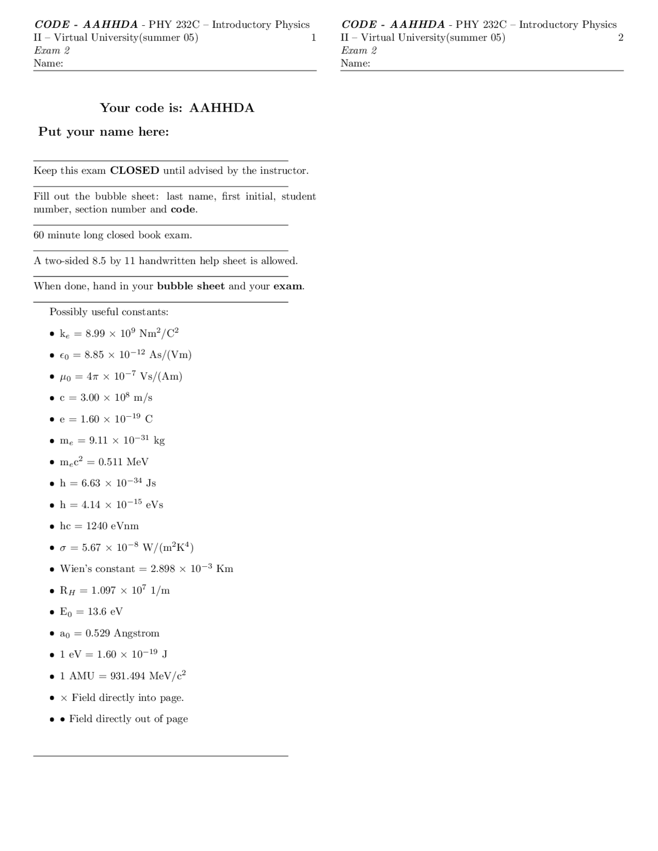 Mcqs For Test Ii Introductory Physics Ii Phy 232 Docsity