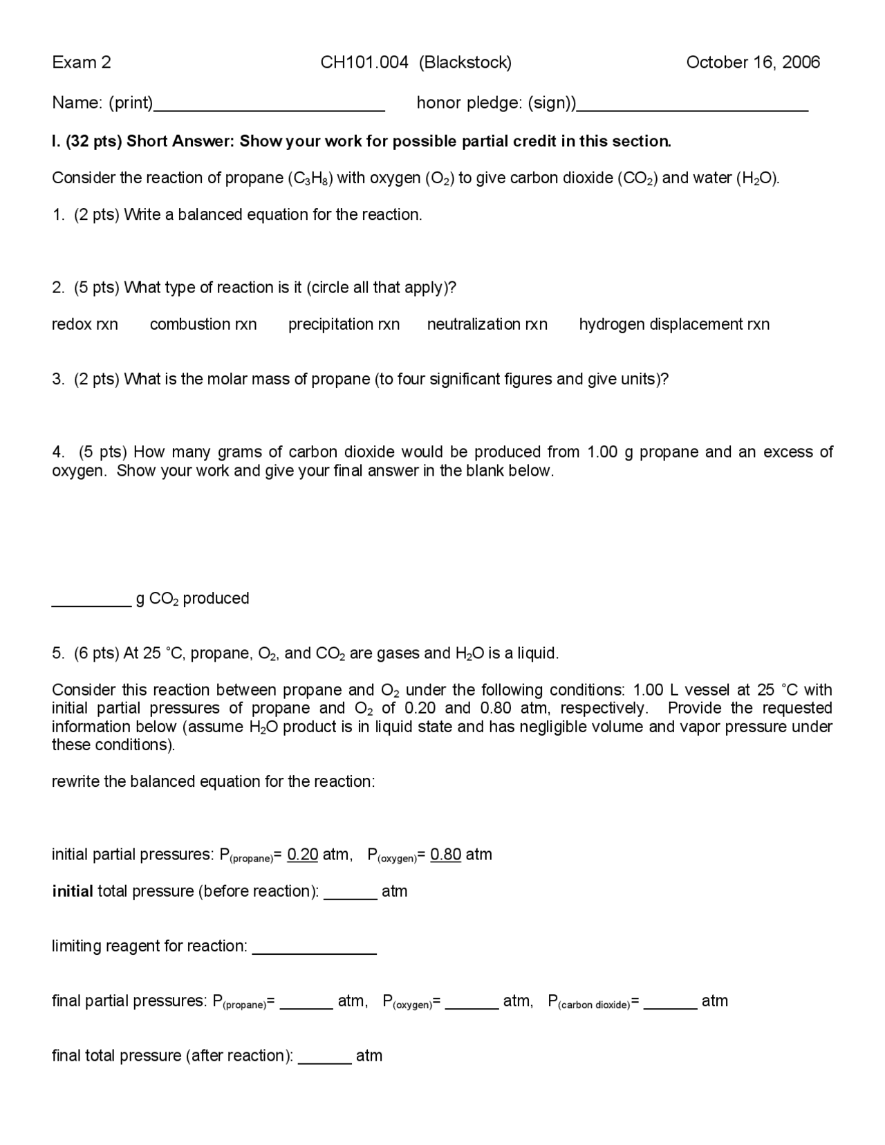 30 Problems On General Chemistry Ch 101 Docsity