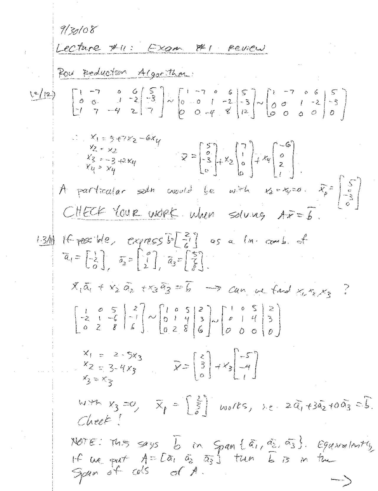 Exam 1 Review Row Reduction Algorithm Math 2164 Docsity