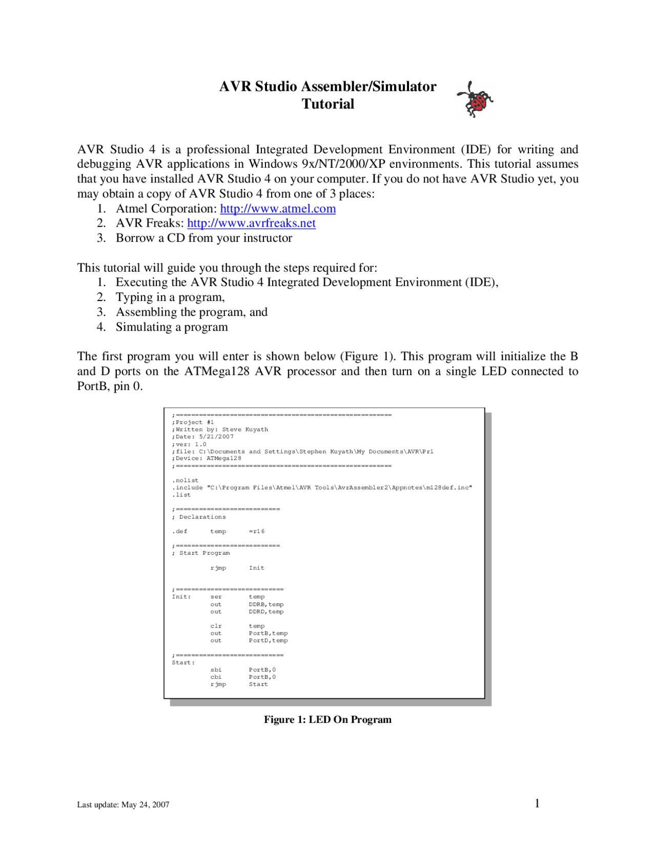 AVR Studio Assembler and Simulator Tutorial | ETEE 3255 - Docsity