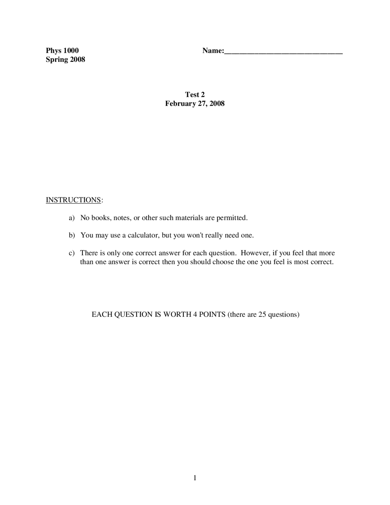 Exam Paper 2 How Things Work Phys 1000 Docsity