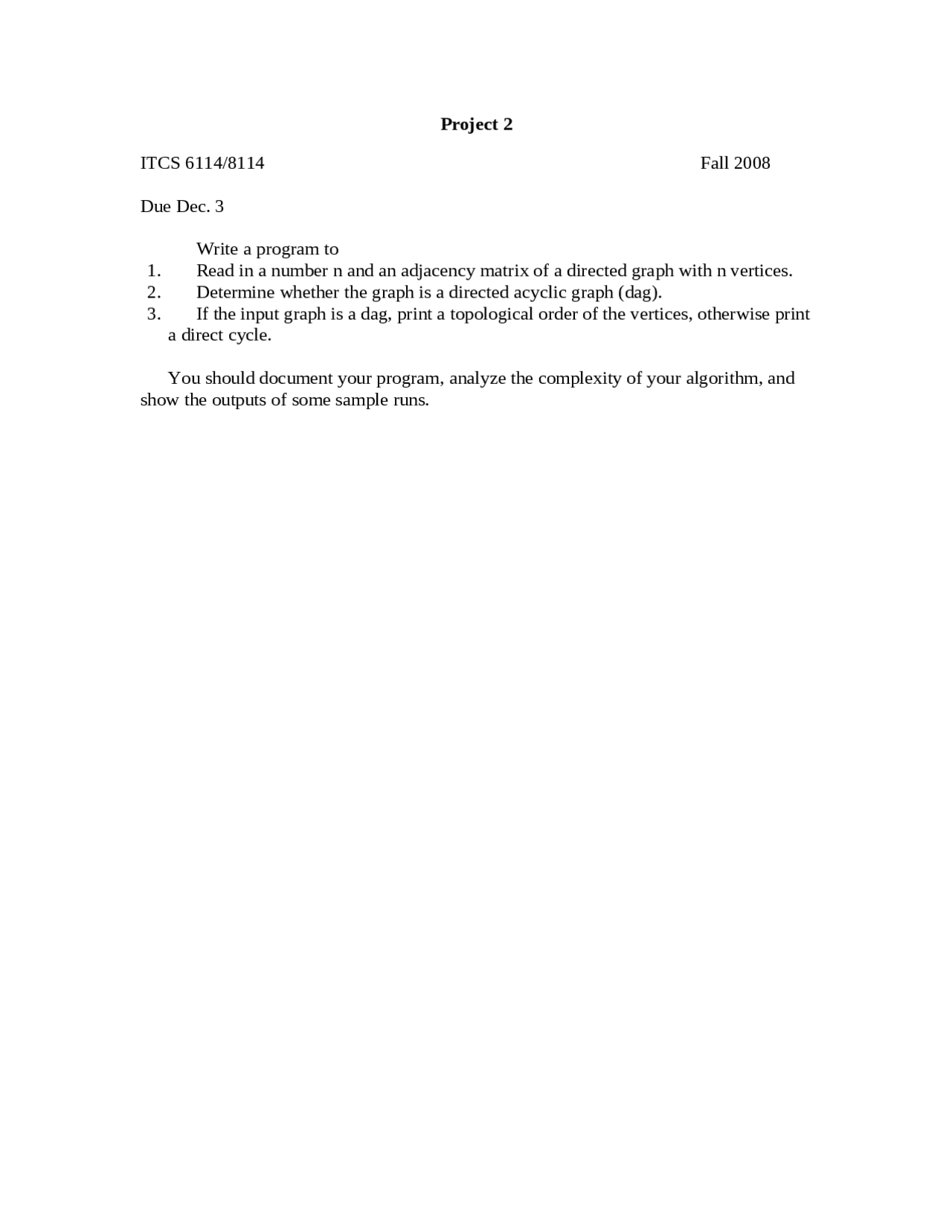 3 Questions Of Algorithm And Data Structures Project 2 Fall 2008