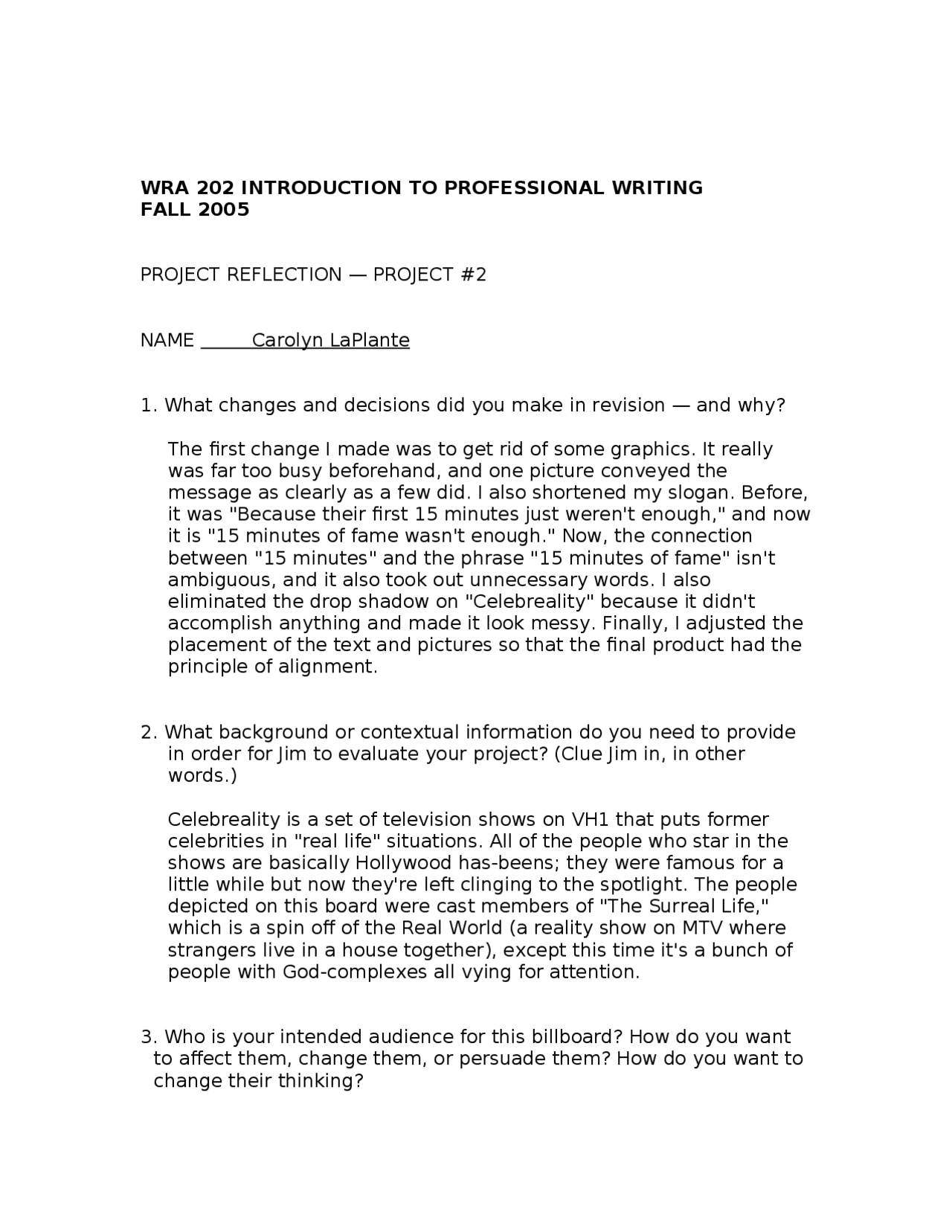 Project Reflection - Introduction to Professional Writing - Project 2 ...