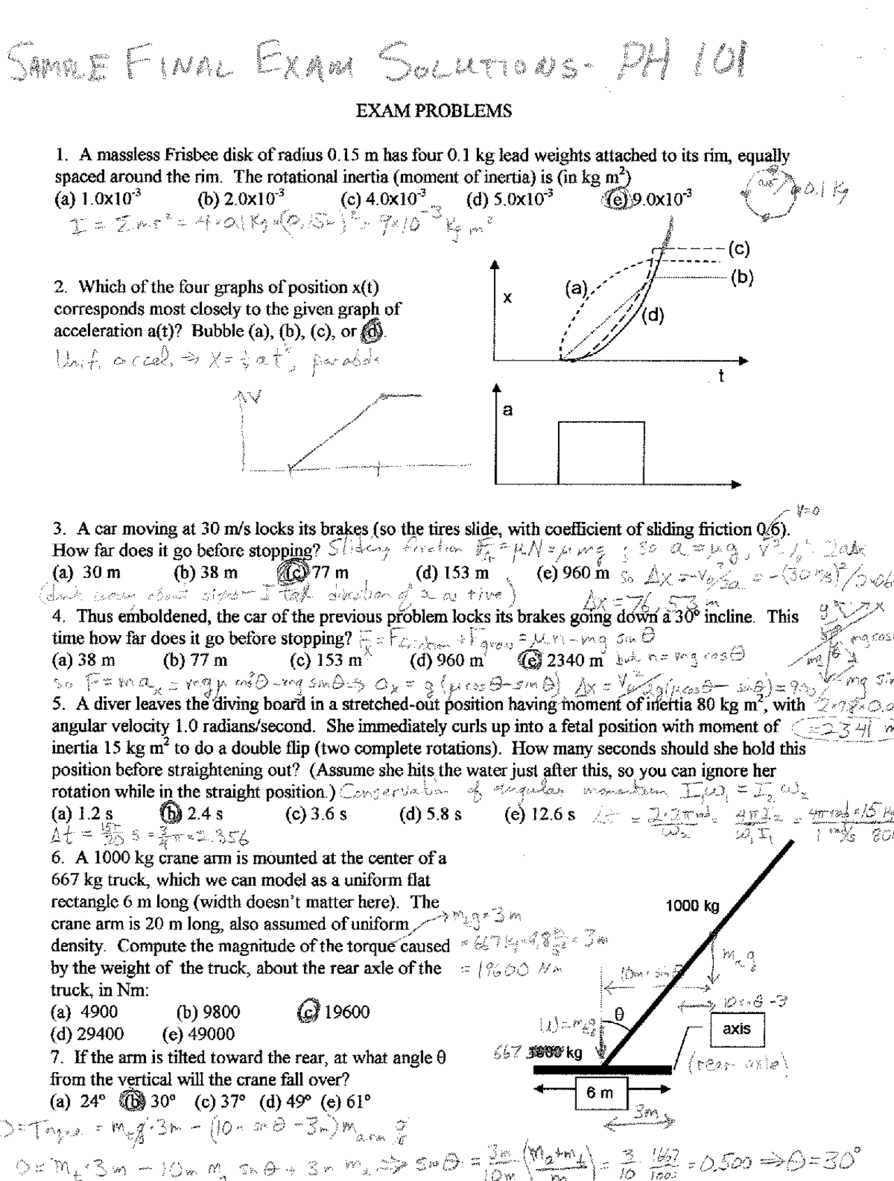 General Physics I Final Exam Solutions Ph 101 Docsity