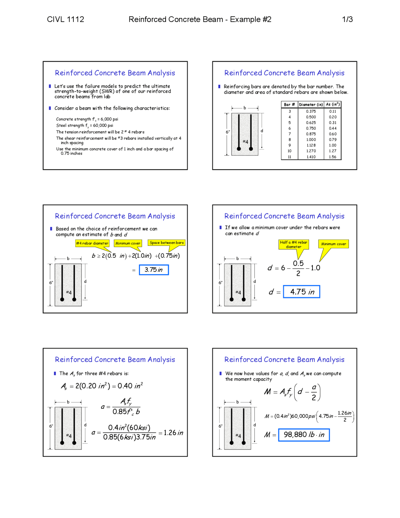 Reinforced Concrete Beam Example 2 Lecture Notes Civl 1112 Docsity