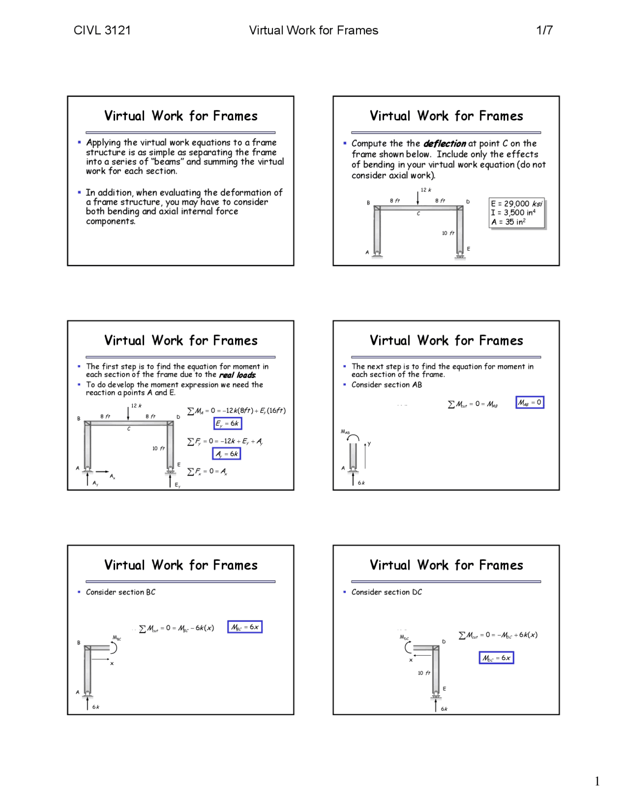 Virtual Work For Frames Lecture Slides Civl 3121 Docsity