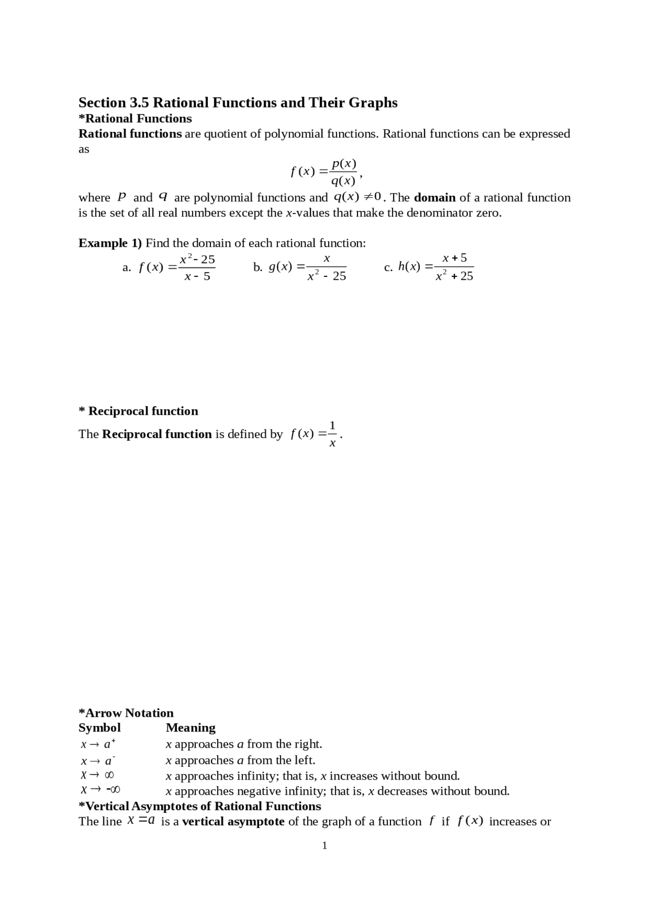 Rational Functions And Their Graphs College Algebra Mth 103 Docsity