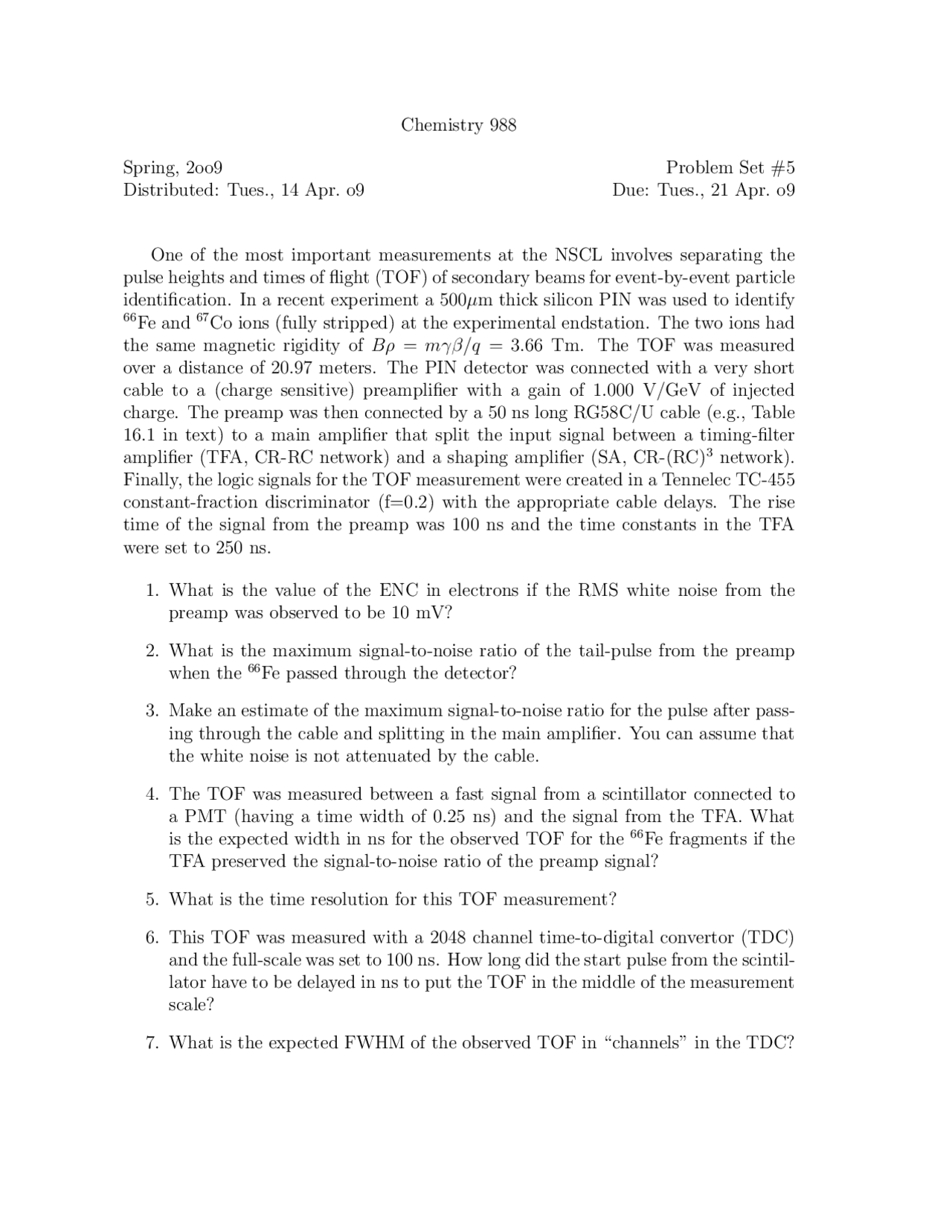 Problem Set 5 For Selected Top Physical Chemistry Ii Cem 988 Docsity