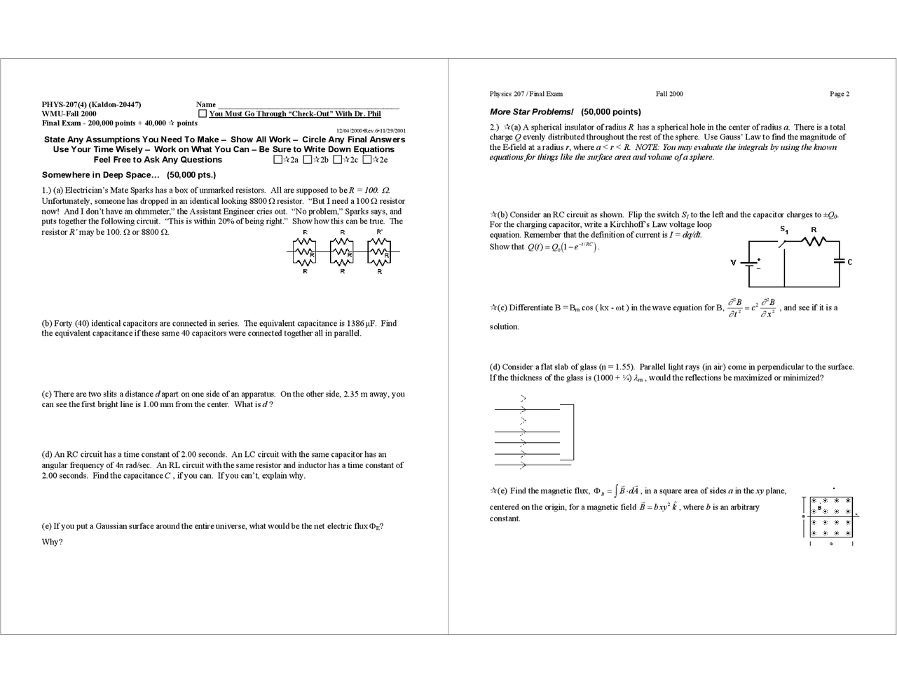University Physics Ii Final Exam Phys 2070 Exams Physics Docsity