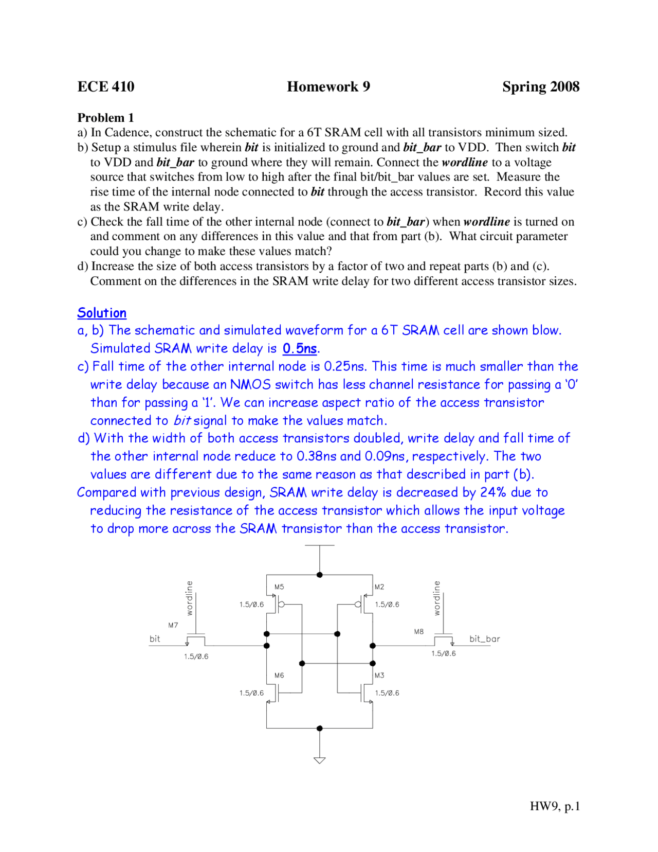 Homework 9 Solutions Vlsi Design Ece 410 Docsity