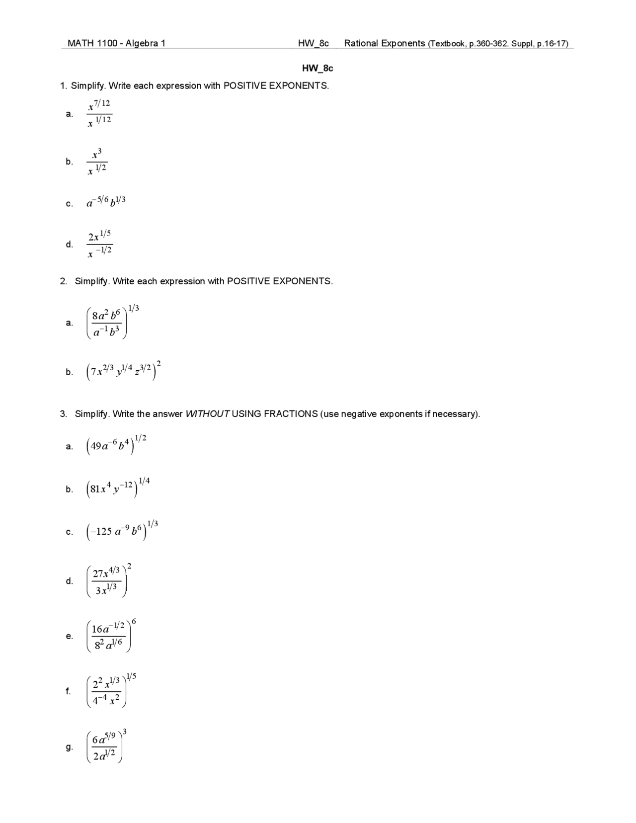 Rational Exponents - Algebra I | MATH 1100 - Docsity