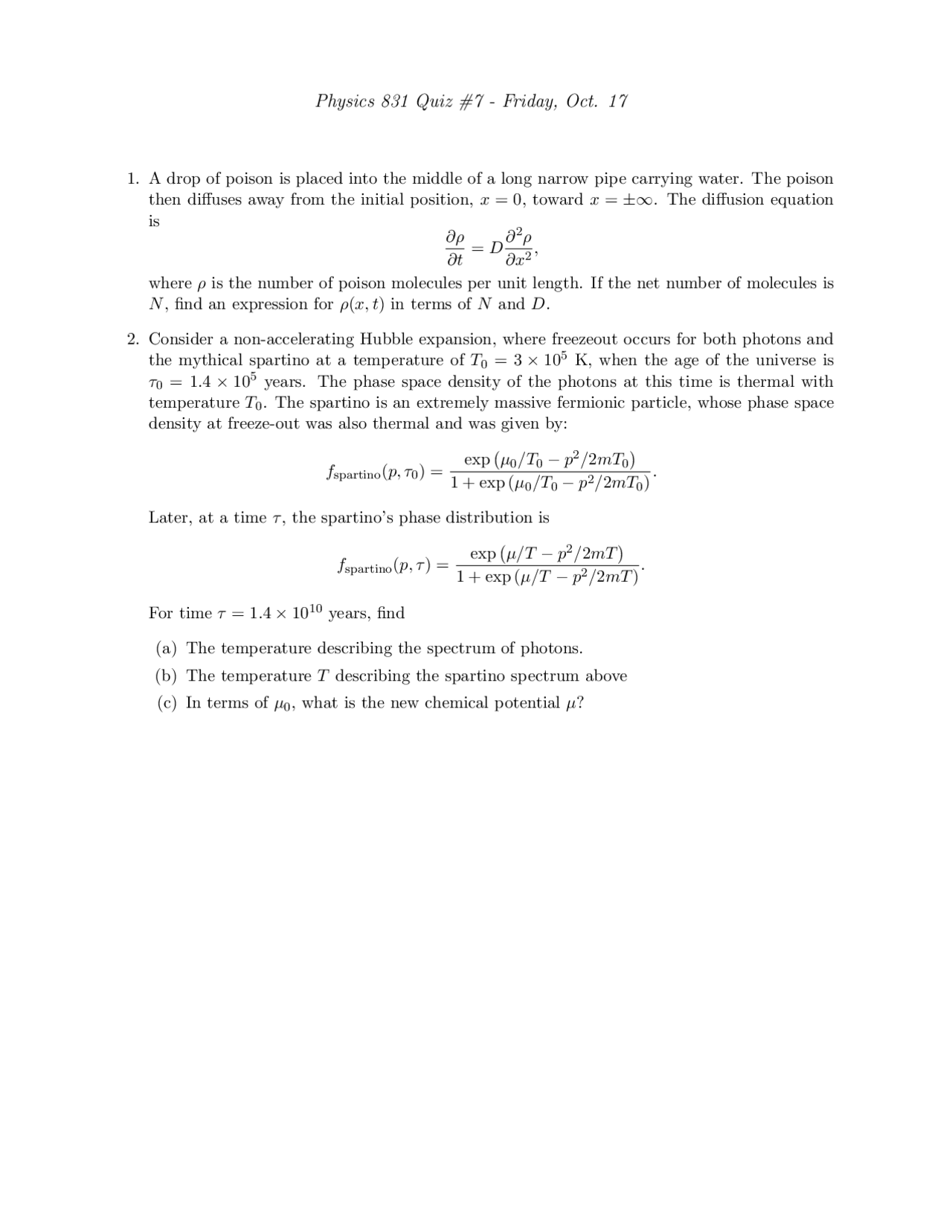 Quiz 7 - Statistical Mechanics | PHY 831 - Docsity
